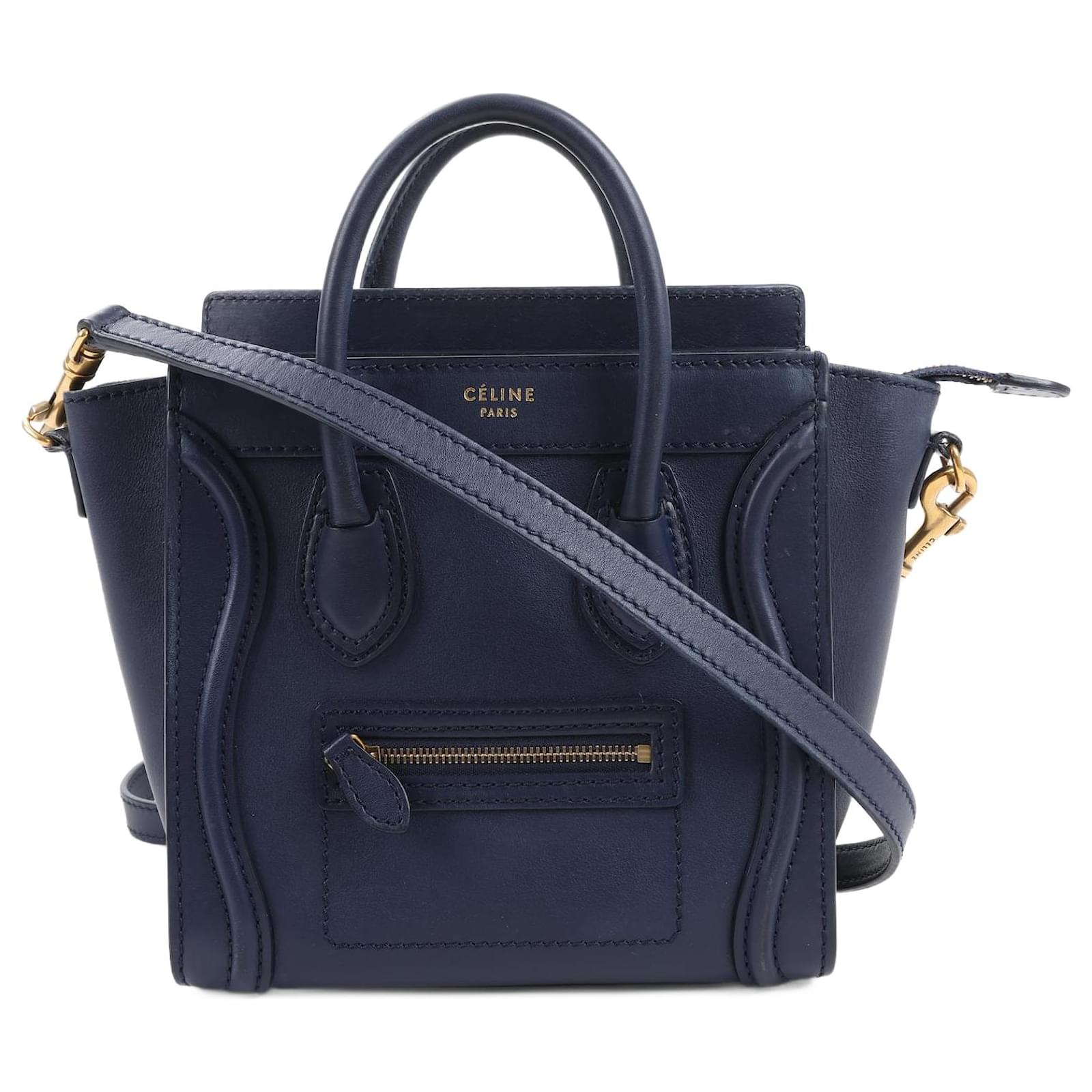 Céline CELINE Calfskin Nano Luggage 2Way Handbag in Navy Blue (Sold ...