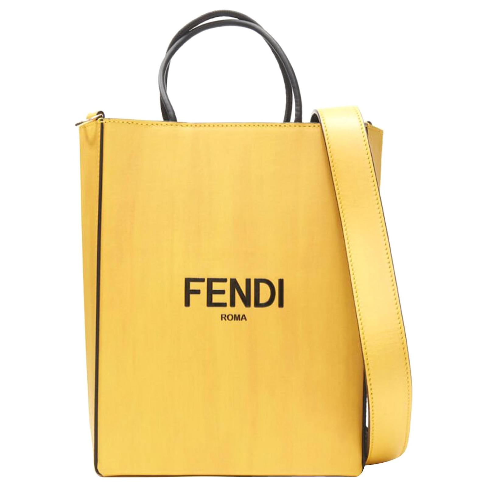 Fendi Pack Small Shopping Yellow Leather Logo Print Crossbody Tote Bag ...