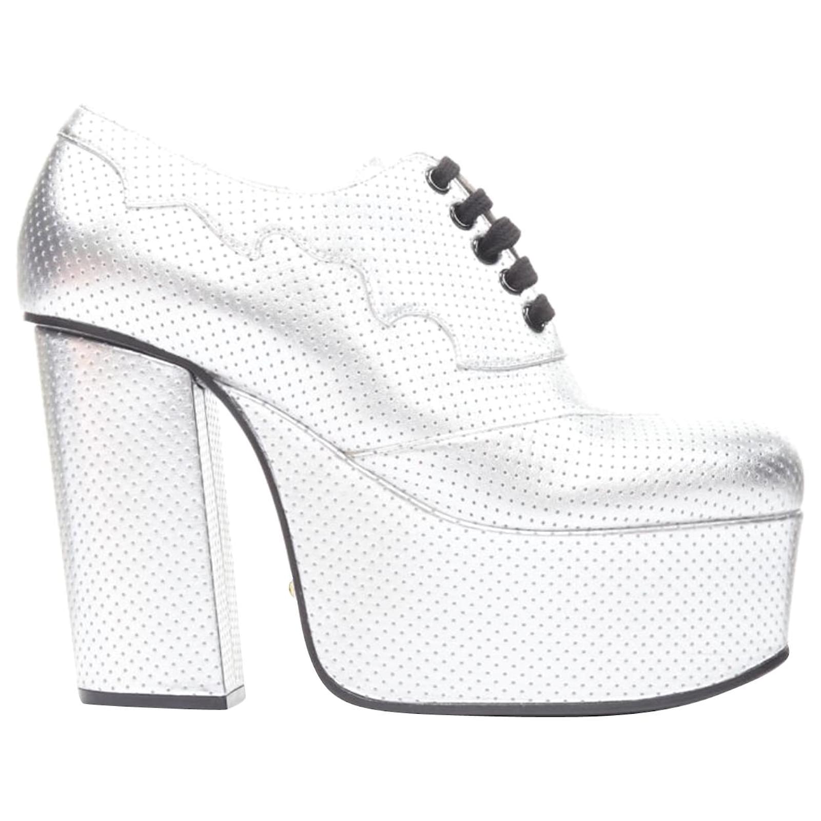 Gucci Otis Metallic Silver Chunky Platform Block Heel Bootie Mule Eu38 ...
