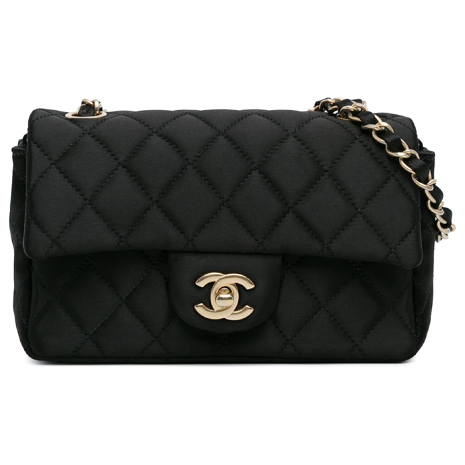 Chanel Black Mini Rectangular Classic Satin Single Flap Cloth ref ...