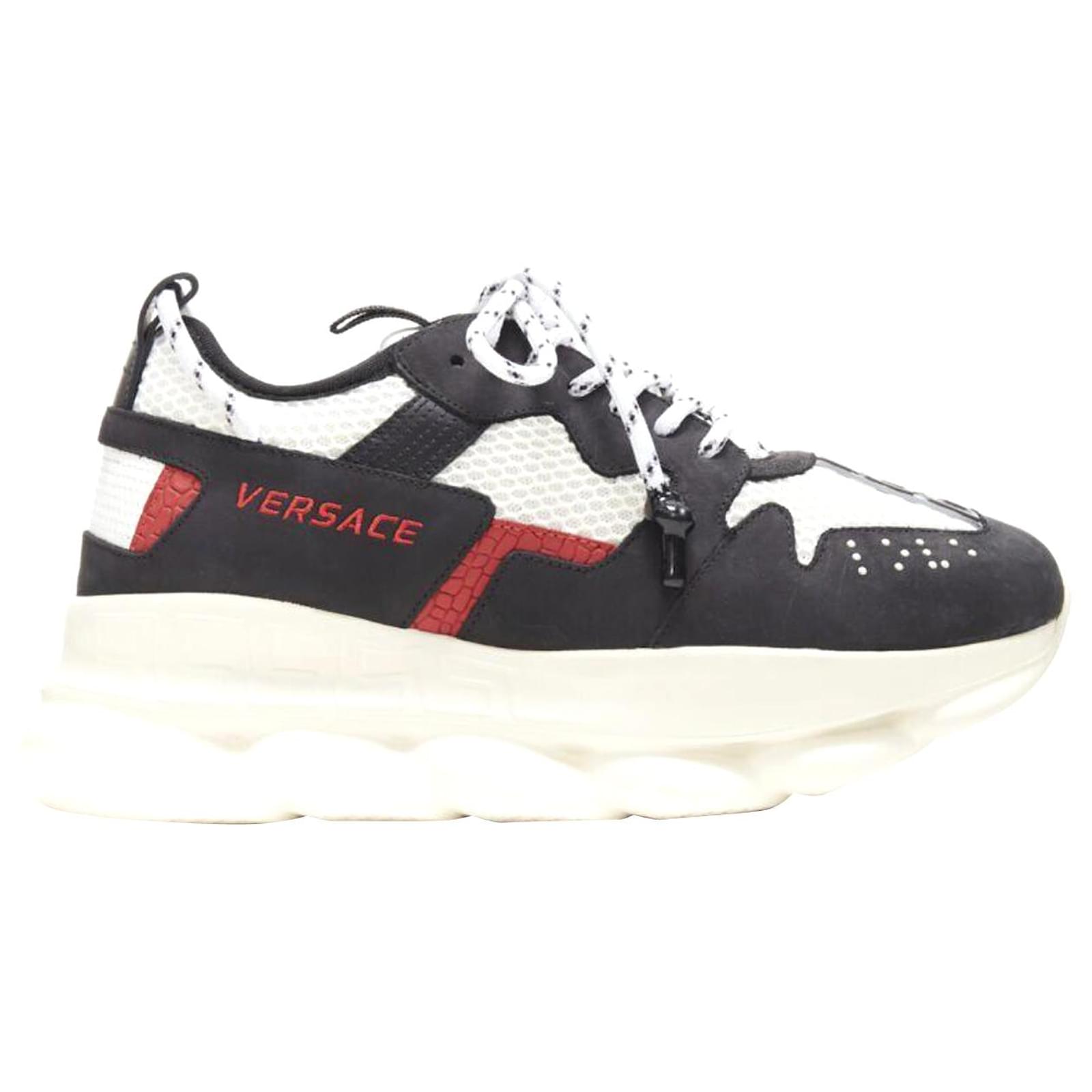 Versace Chain Reaction Black White Red Suede Mesh Low Chunky Sneaker ...