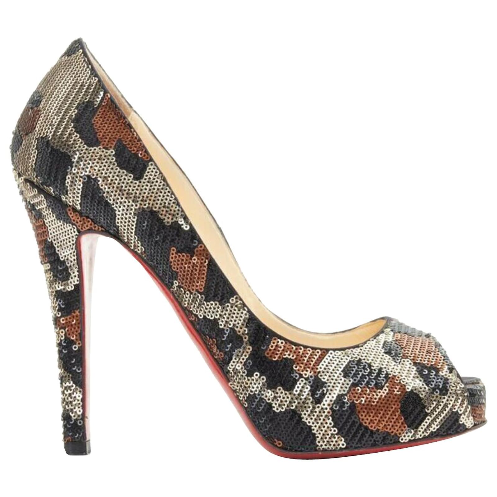Christian Louboutin Very Prive 120 Leopard Sequins Peep Toe Platform ...