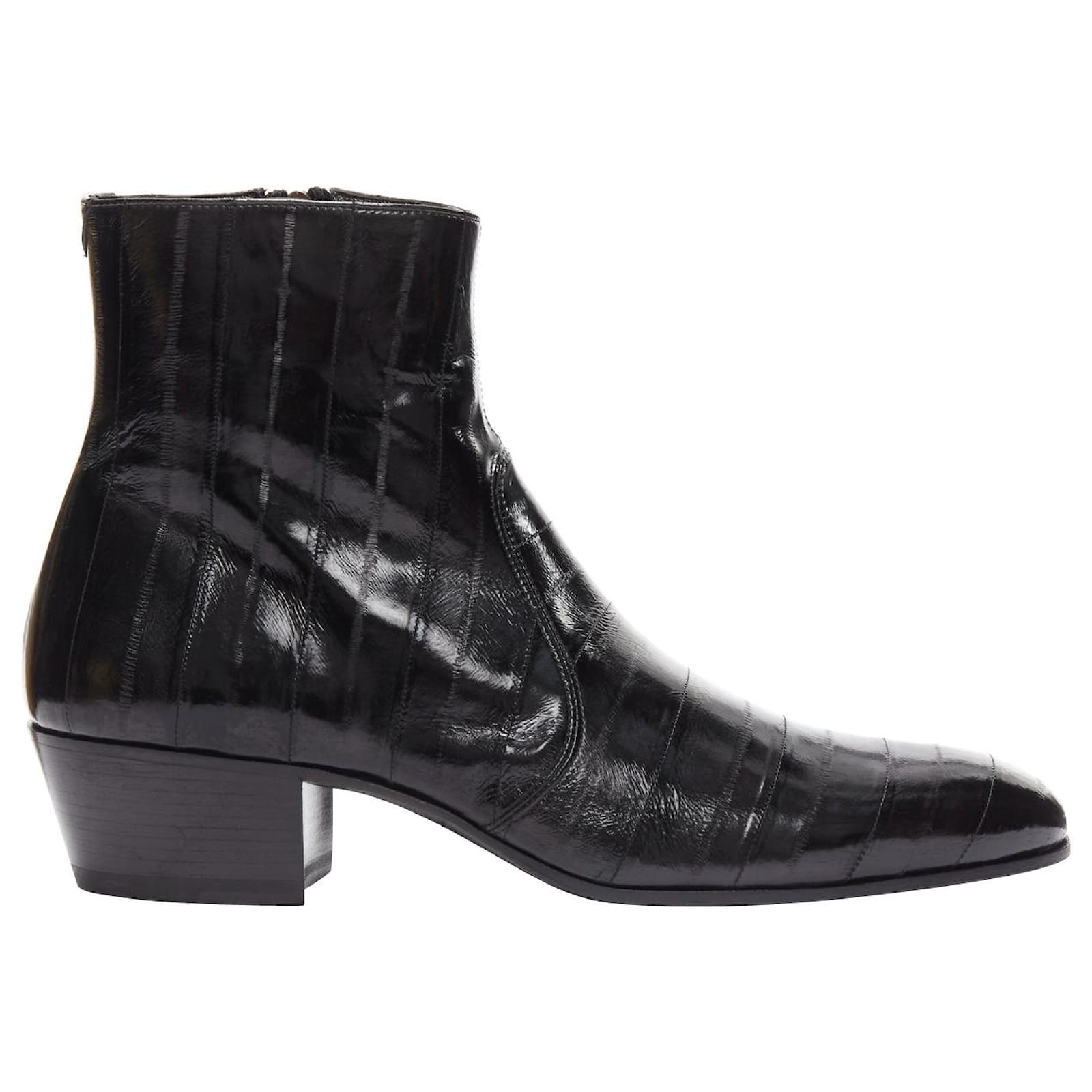 SAINT LAURENT Cole 45 black polished eel leather ankle boots ref ...
