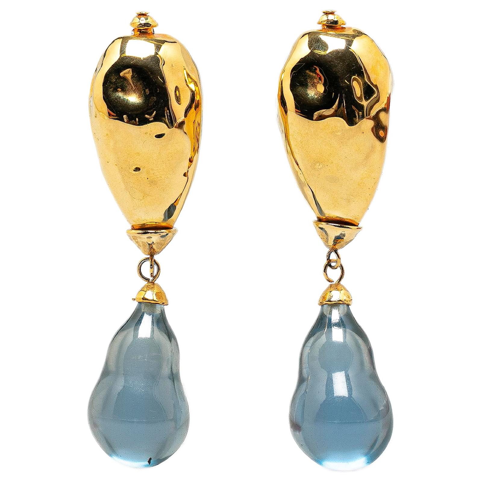 Yves Saint Laurent Gold Gold Plated Resin Teardrop Clip On Earrings ...