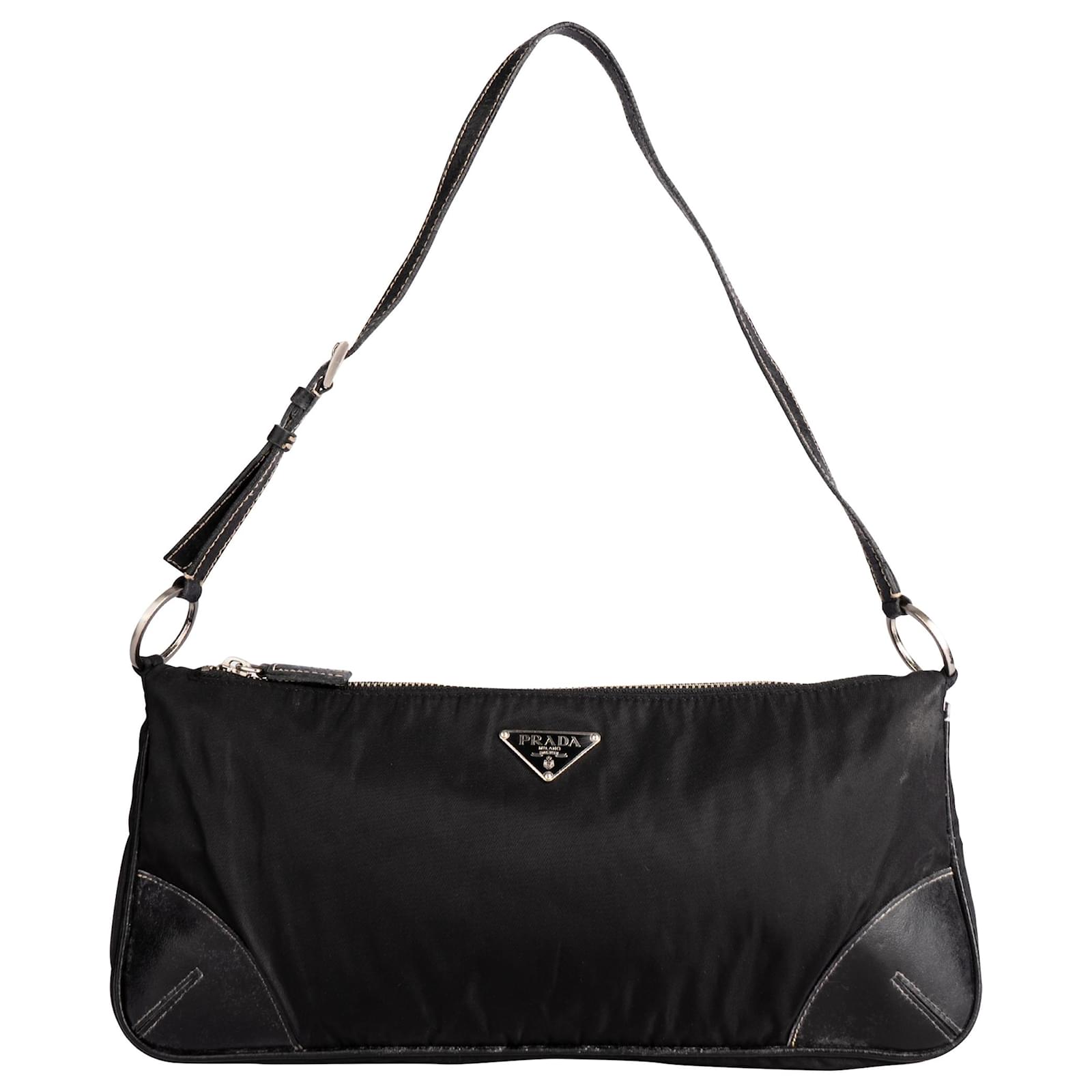 Prada Applique Logo Hobo Shoulder Bag Black Cloth ref.1660856 - Joli Closet