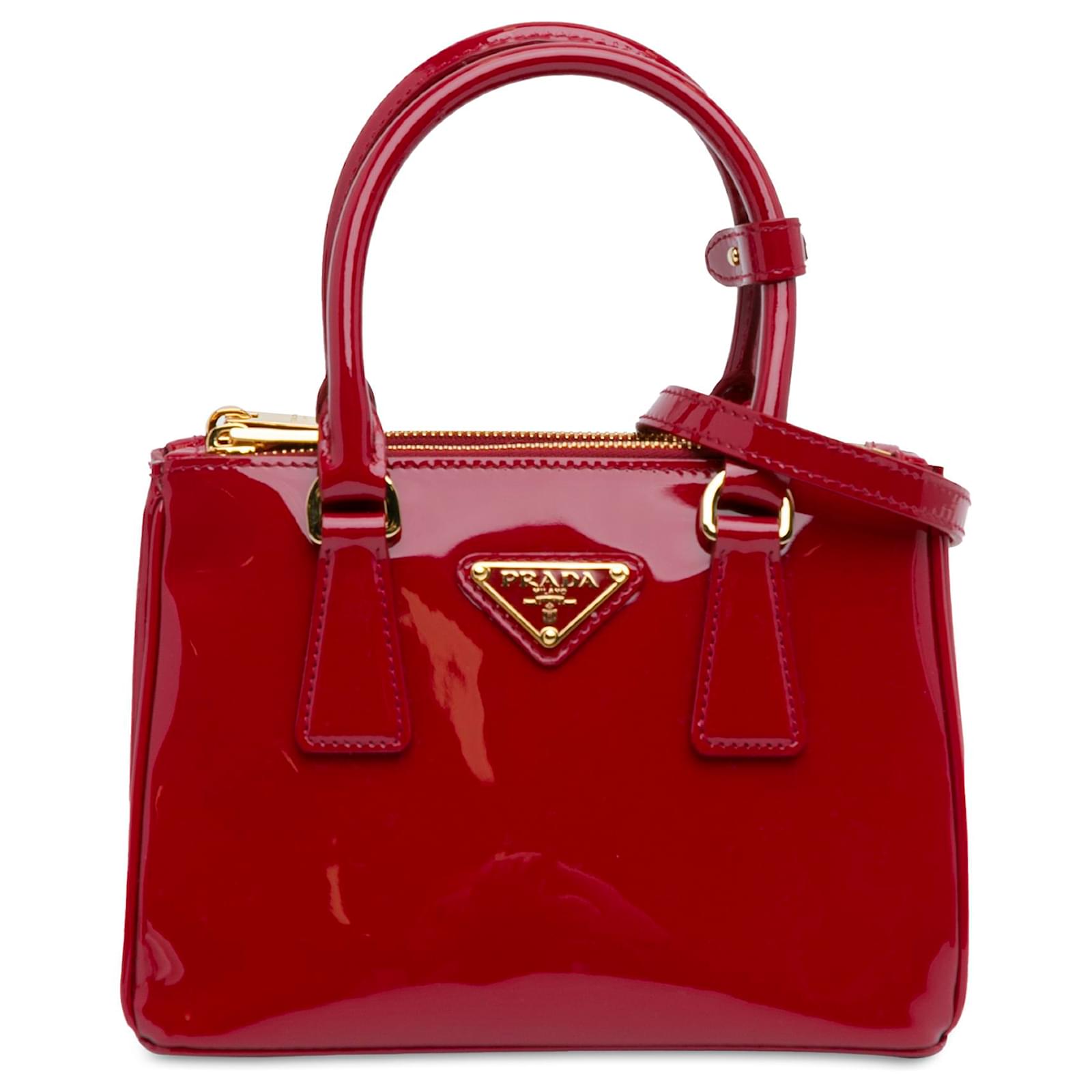 Prada Red Mini Patent Galleria Double Zip Satchel Leather Patent ...