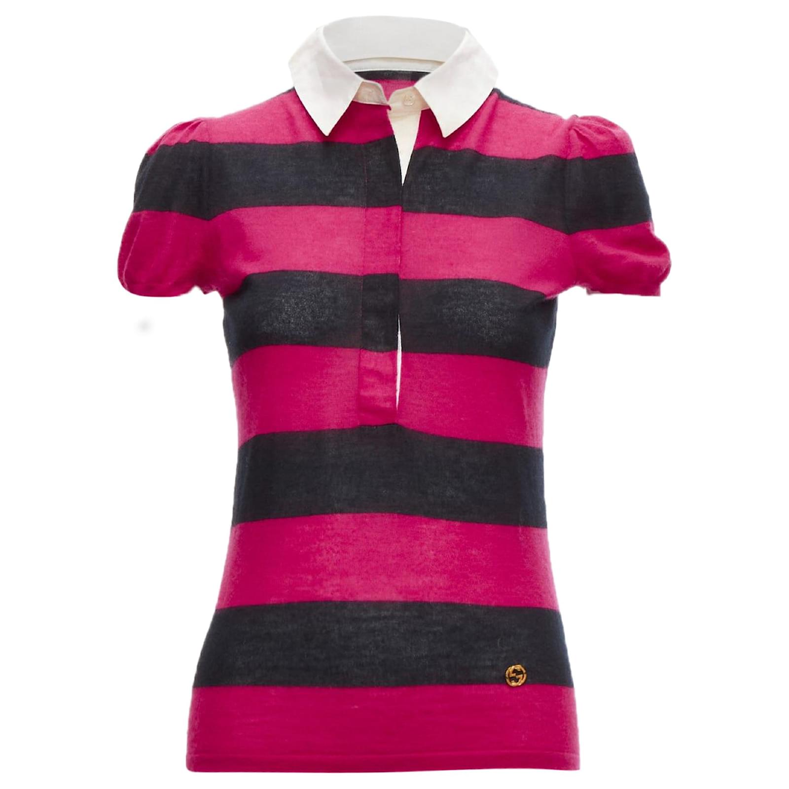 Camisa polo GUCCI 100% cachemira rosa y negra con encanto de logo GG ...
