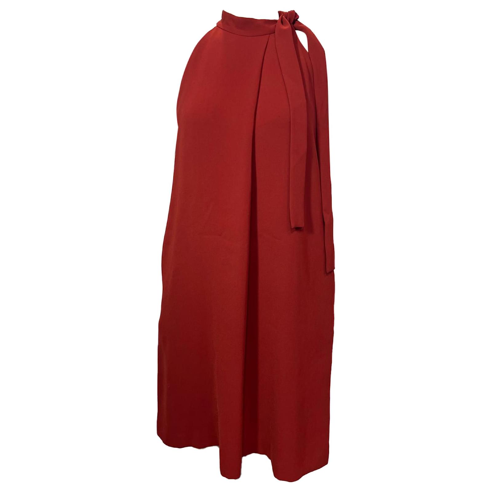 Theory Tie Neck Espere Admiral Crepe Dress in Red Triacetate Dark red ...