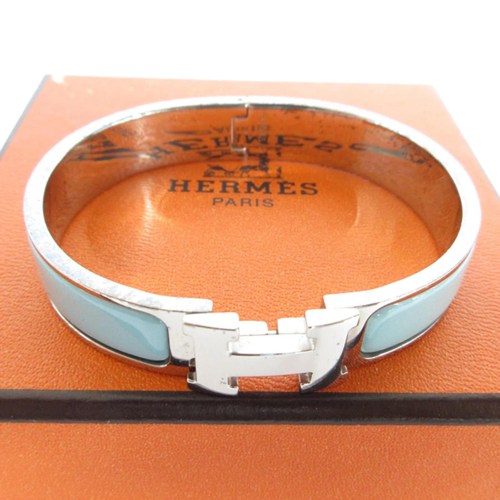Hermès Hermes Light Blue and Silver Enamel Bangle Silvery Metal ref ...