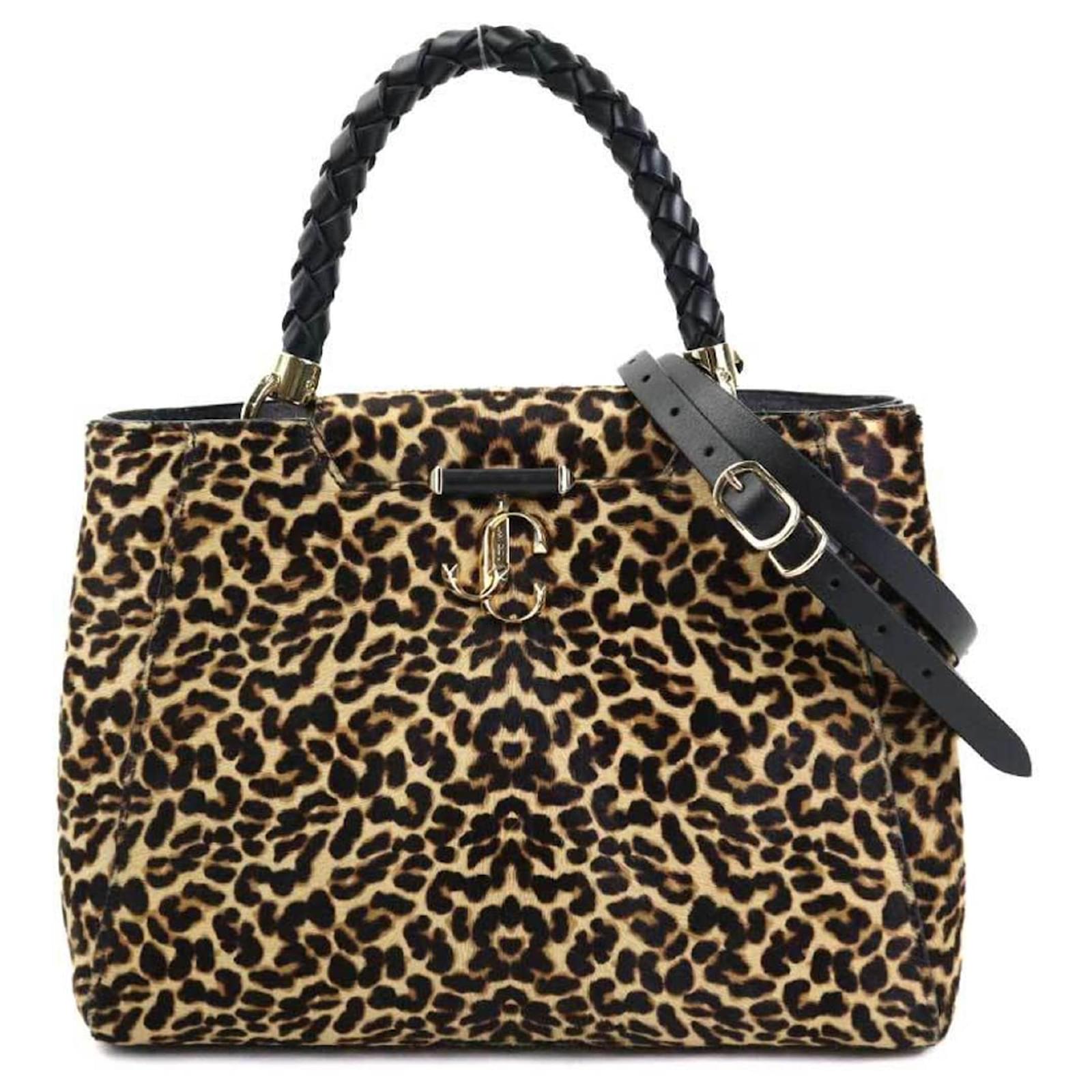 Jimmy Choo Leopard Print Handbag Brown Black Leather ref.1662386 - Joli ...