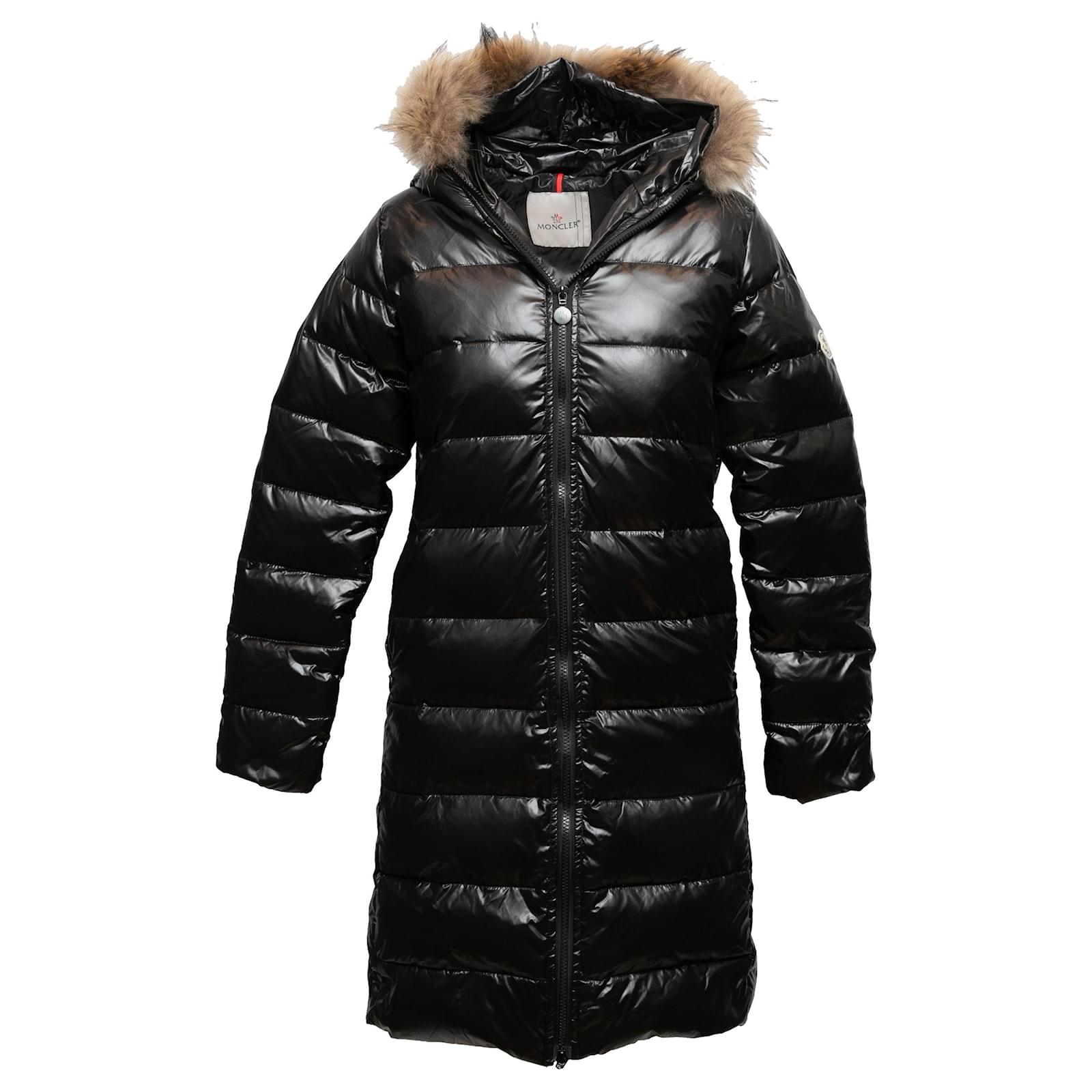 Black Moncler Fur-Trimmed Hooded Down Puffer Coat Designer Size 2 ref ...