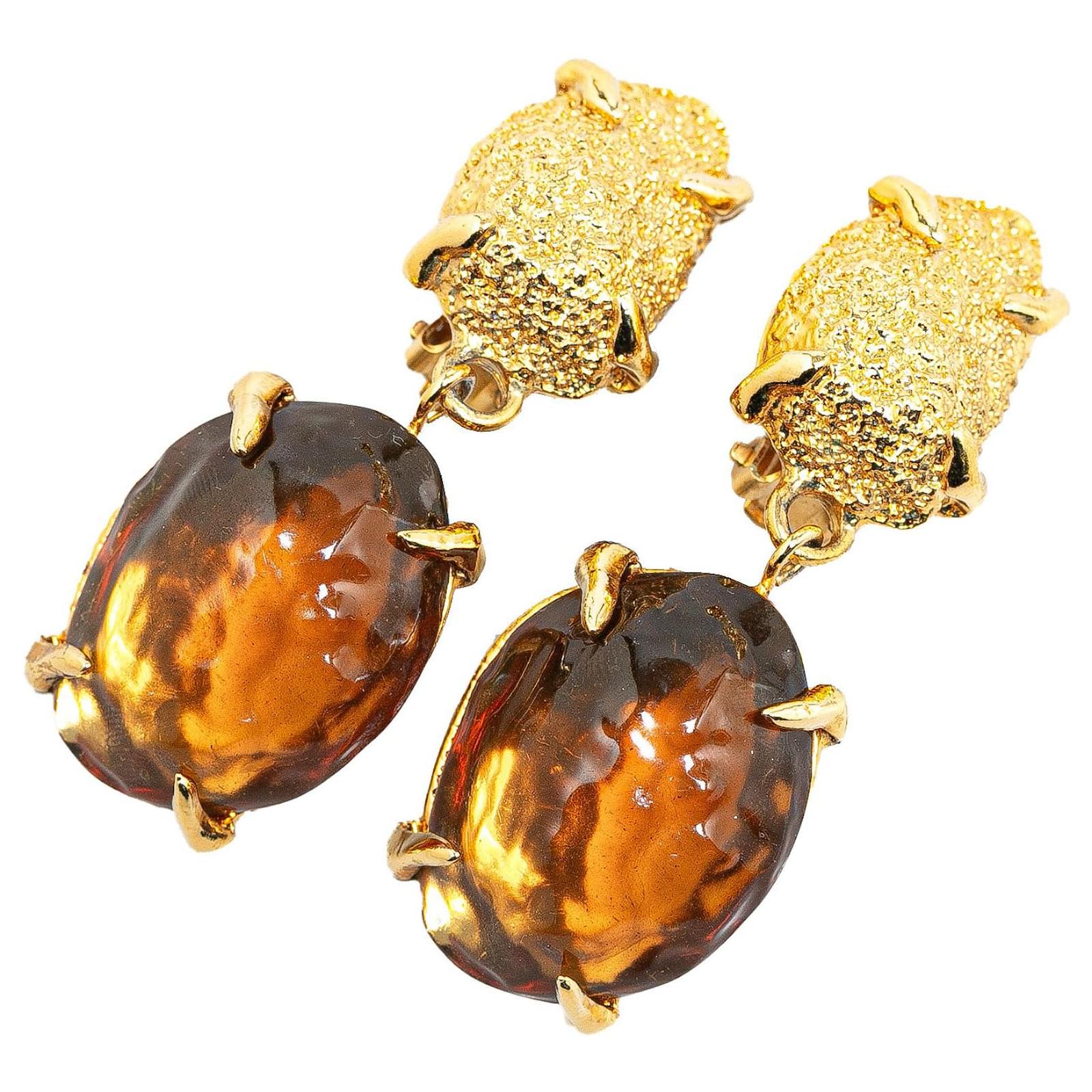 Gold Yves Saint Laurent Gold Plated Resin Drop Clip On Earrings Golden ...