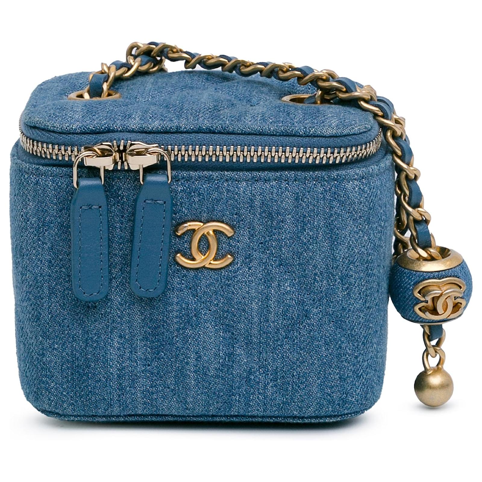 Blue Chanel Mini Denim Pearl Crush Vanity Bag Leather ref.1664406 ...