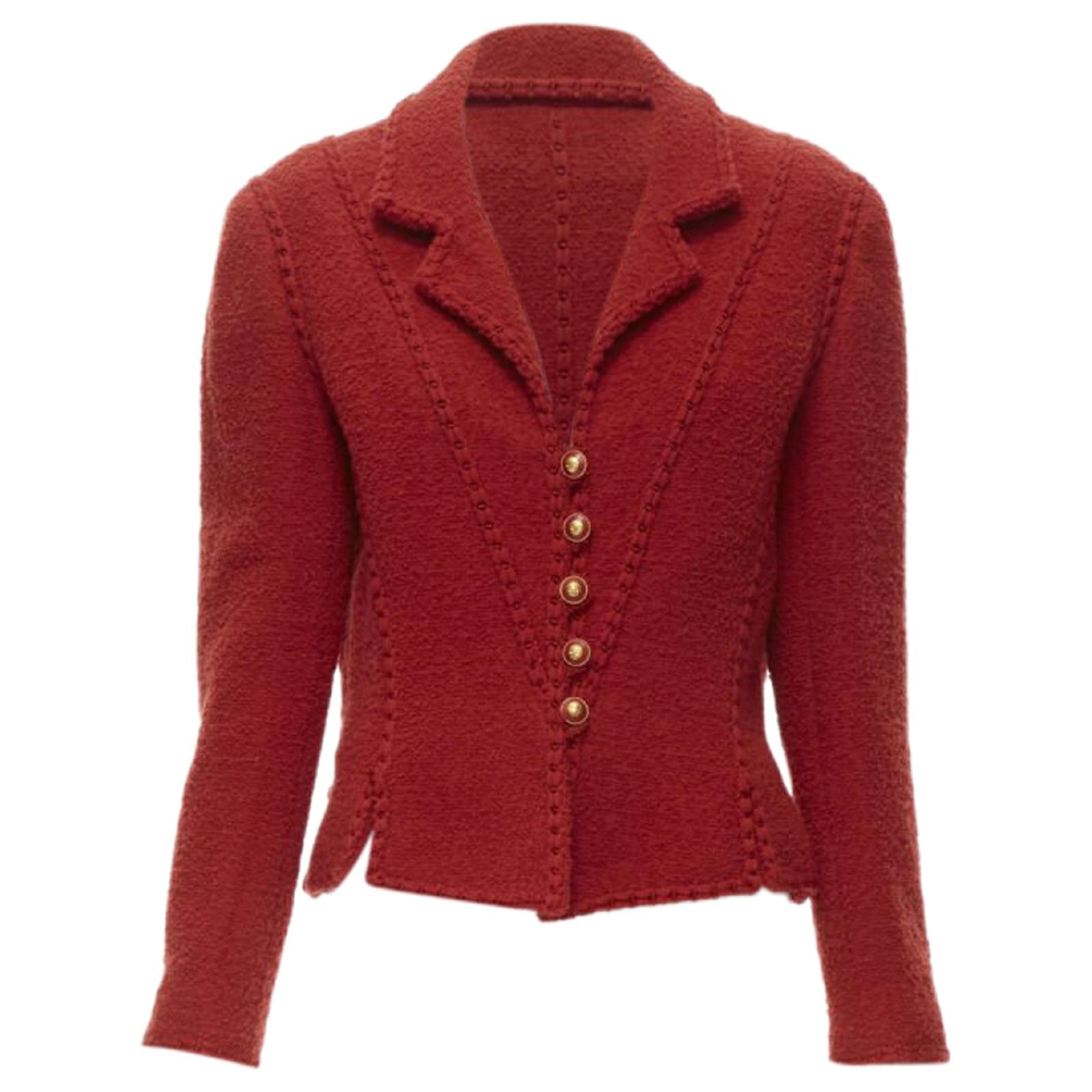 Runway Chanel Vintage 93A Red Boucle Tweed Boned Corset Jacket Fr44 ...