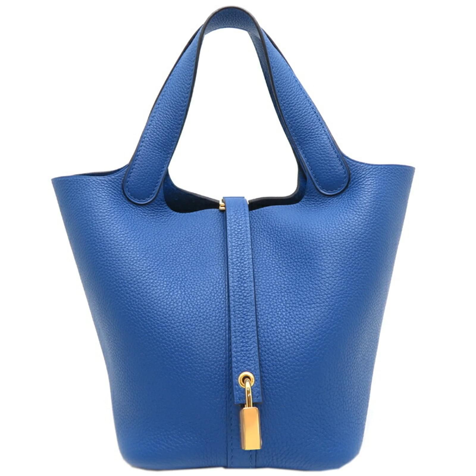 Hermès Hermes Z Stamp Picotin Lock PM Handbag Blue Leather ref.1666725 ...