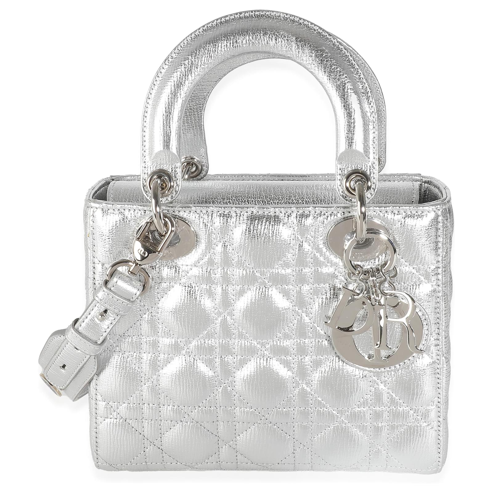 Christian Dior Silver Metallic Grained Calfskin Cannage My ABCDior Lady ...