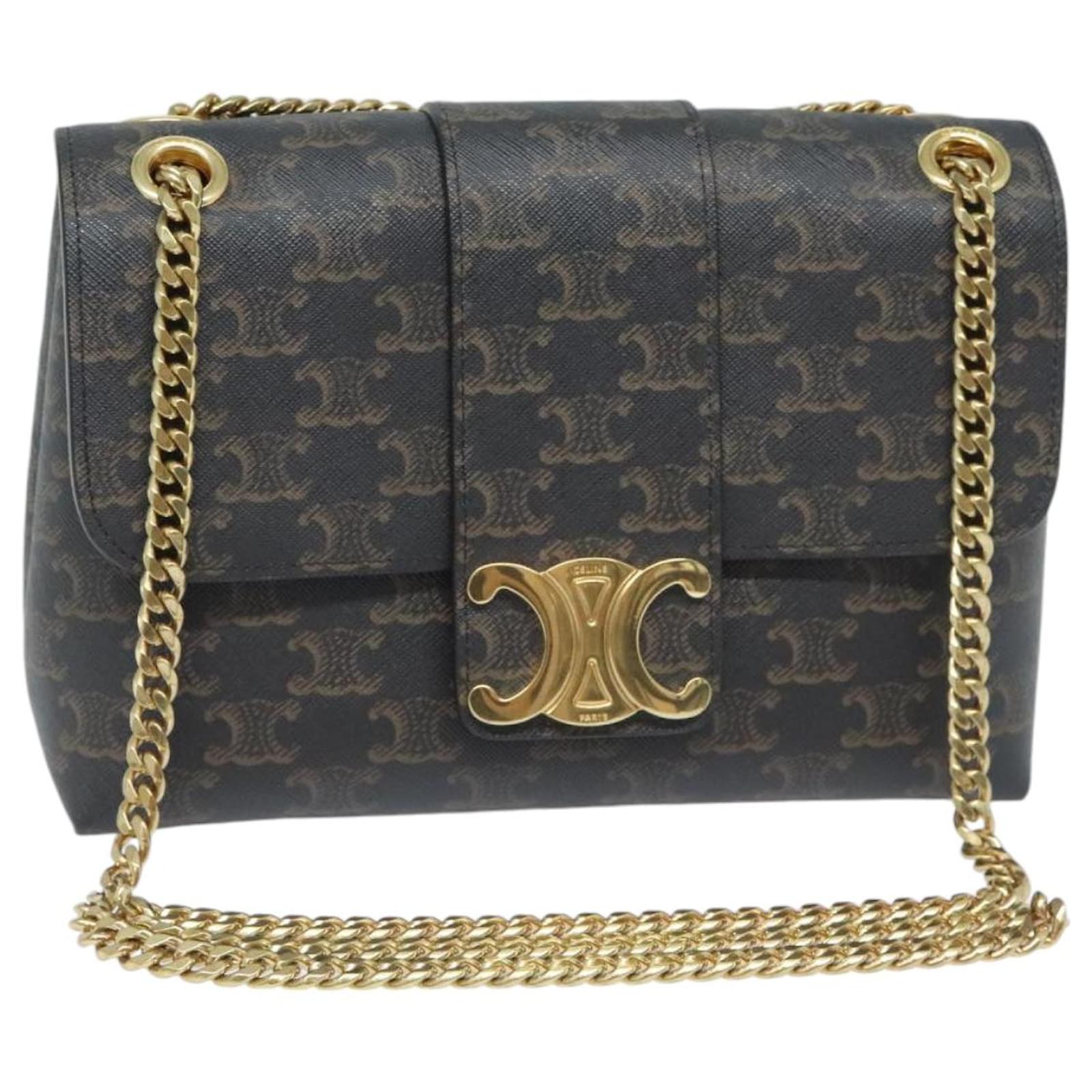 Céline CELINE Triomphe Chain Shoulder Bag PVC Black Gold Auth 89361S ...