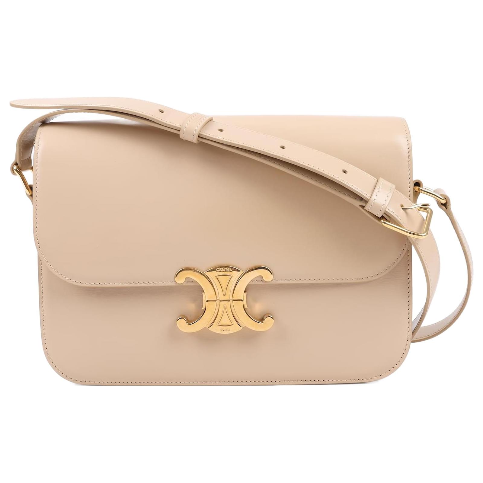 Céline Celine Triomphe Smotth Leather Medium Shoulder Bag in Beige ref ...