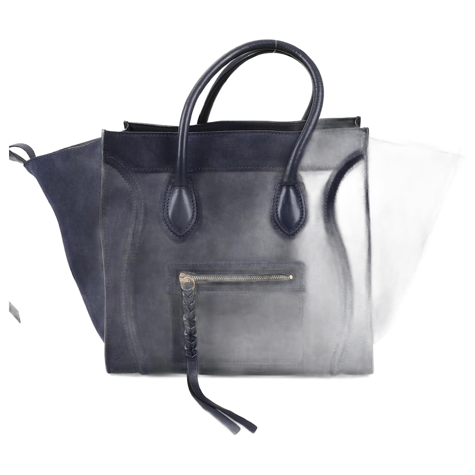 Céline CELINE Luggage Phantom Suede x Leather Medium Handbag in Navy ...