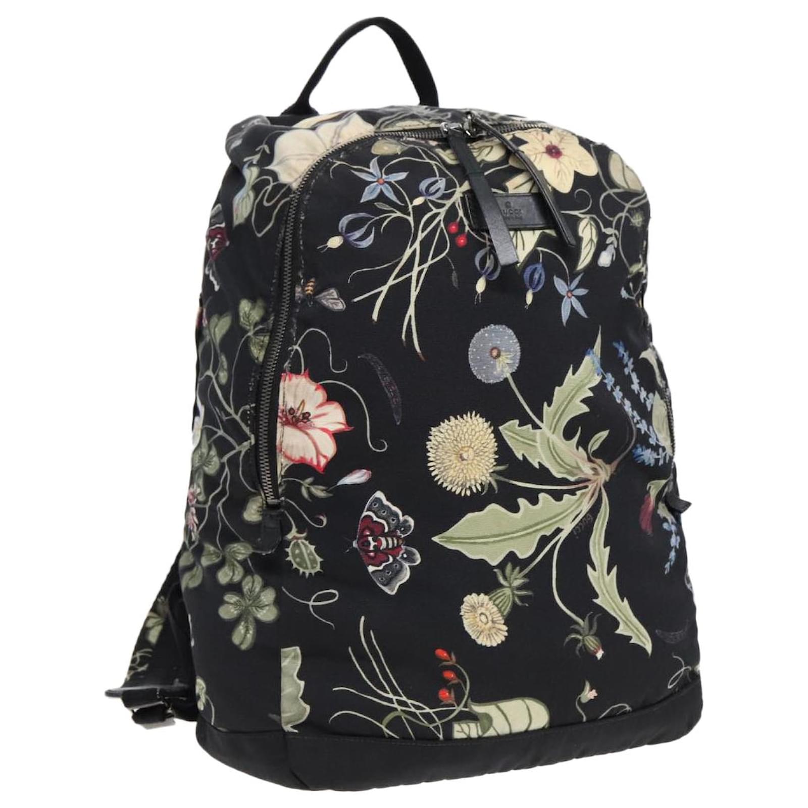 GUCCI Flora Backpack Canvas Black Silver 353476 Auth 90194 Silvery ...