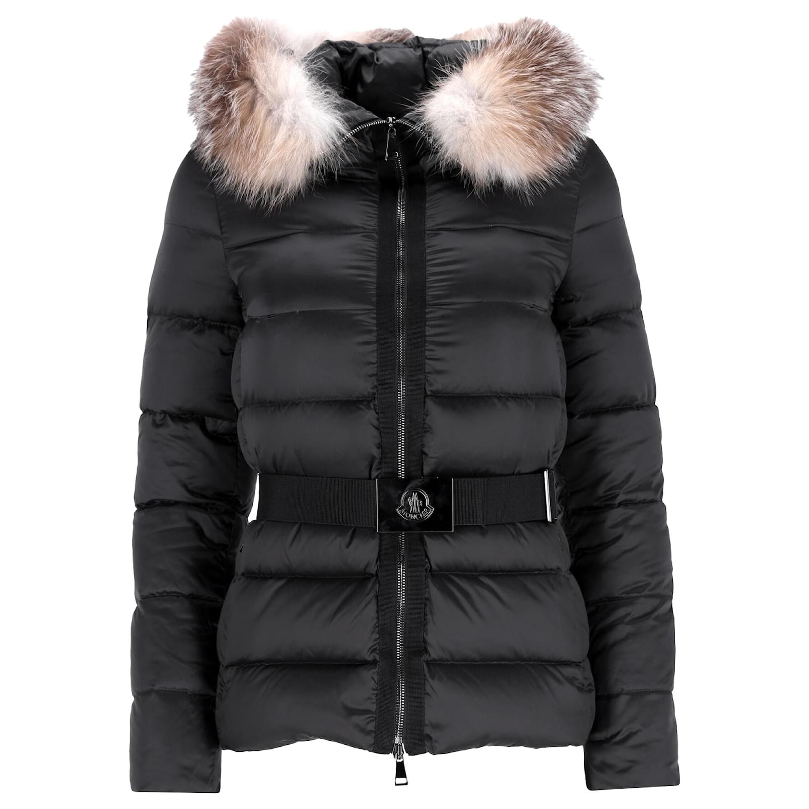 Moncler Tatie Quilted with Fur Trim Belted Down Jacket in Black (Sold ...