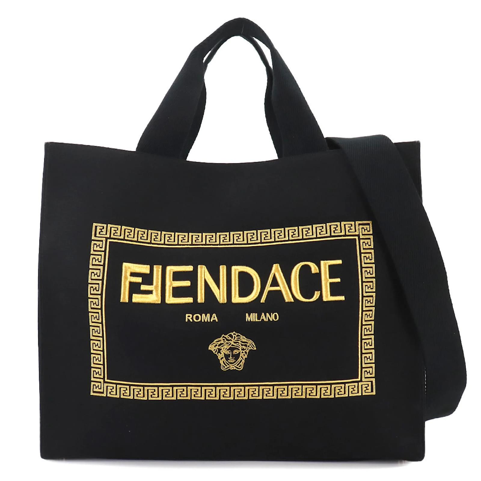 Fendi Fendace 2way Tote Shoulder Bag Black Golden Cloth ref.1676206 ...