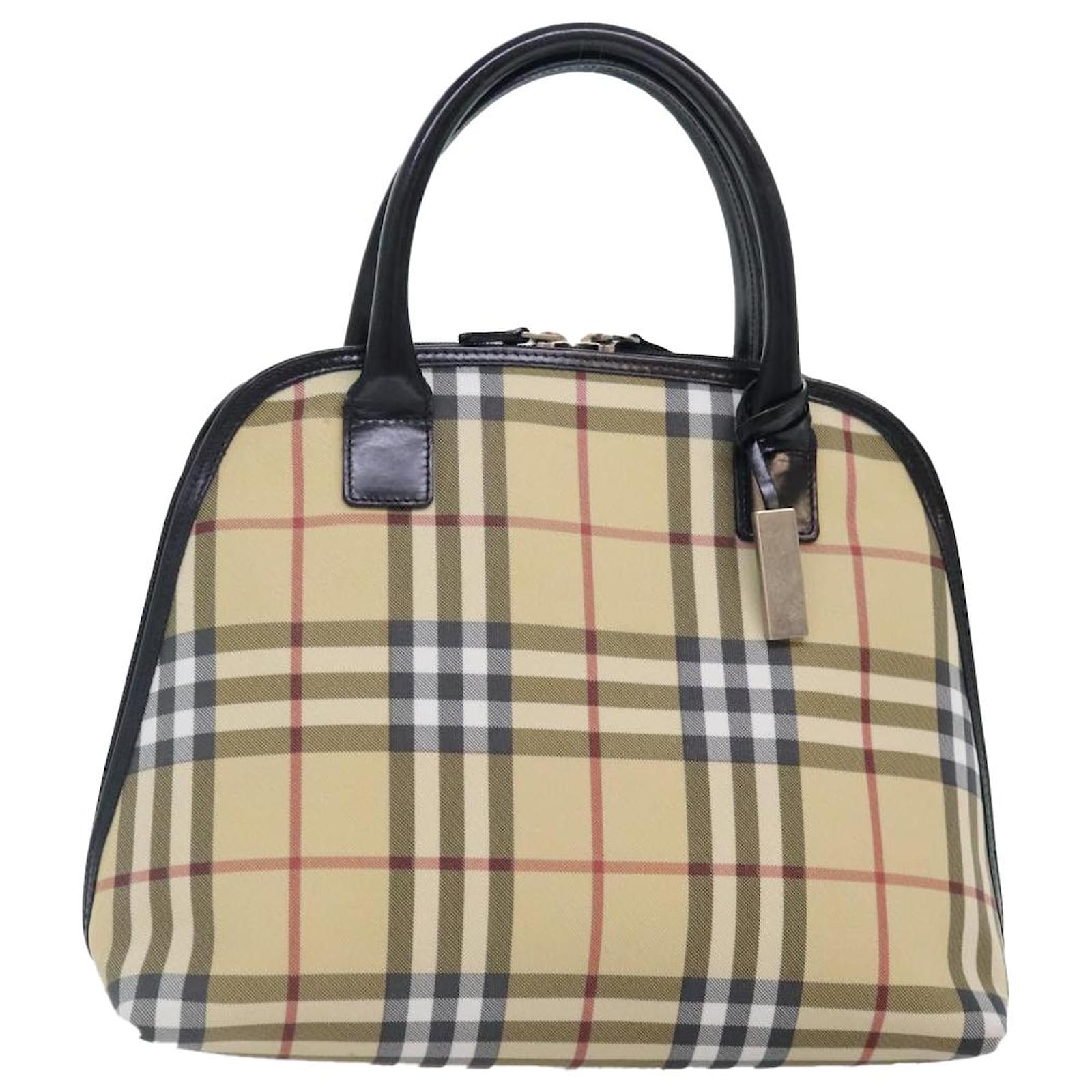 BURBERRY Nova Check Hand Bag PVC Beige Silver Auth yk15010 Silvery ref.1677369 Joli Closet