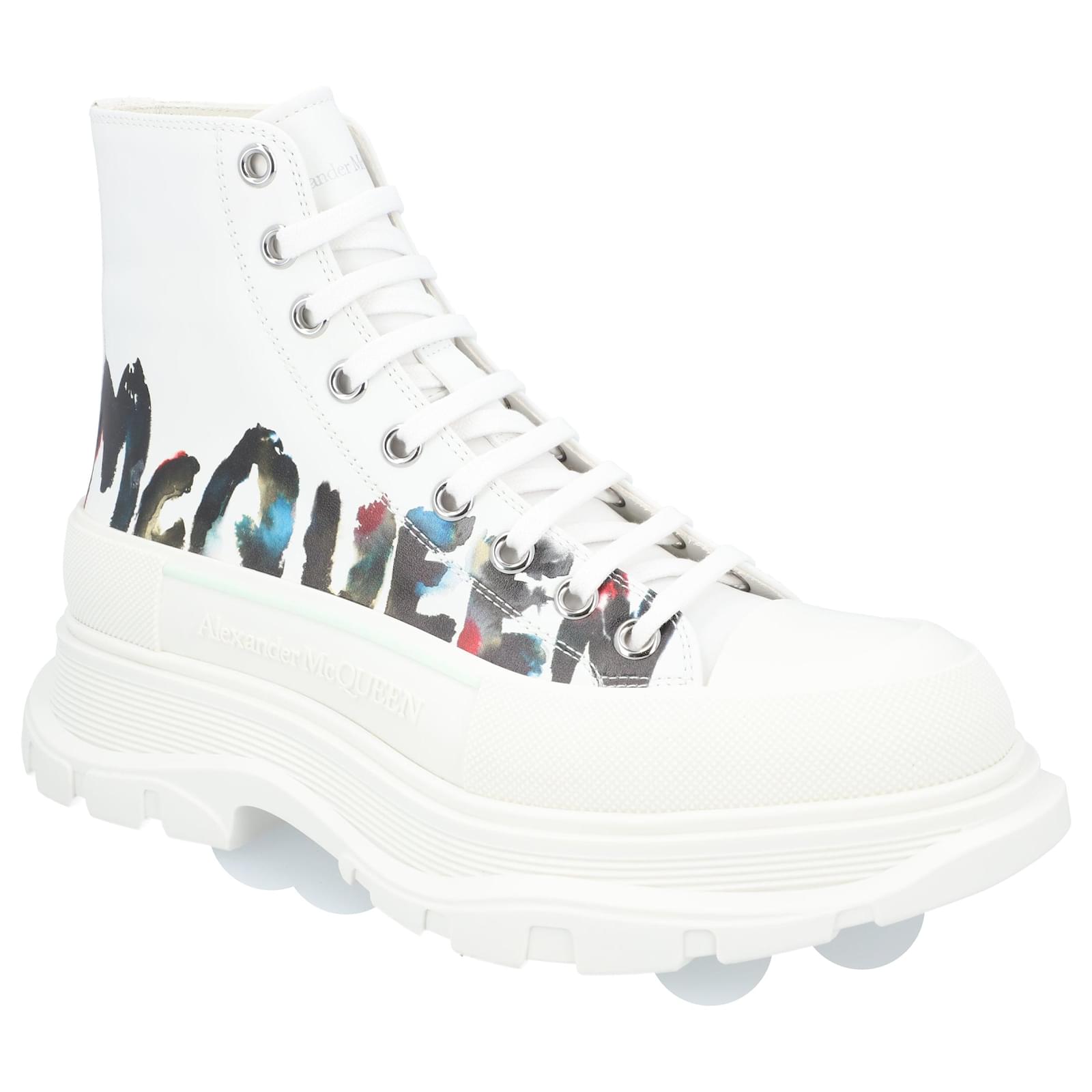 Alexander McQueen Tread Slick Boots 'White Graffiti' Leather Pony-style ...