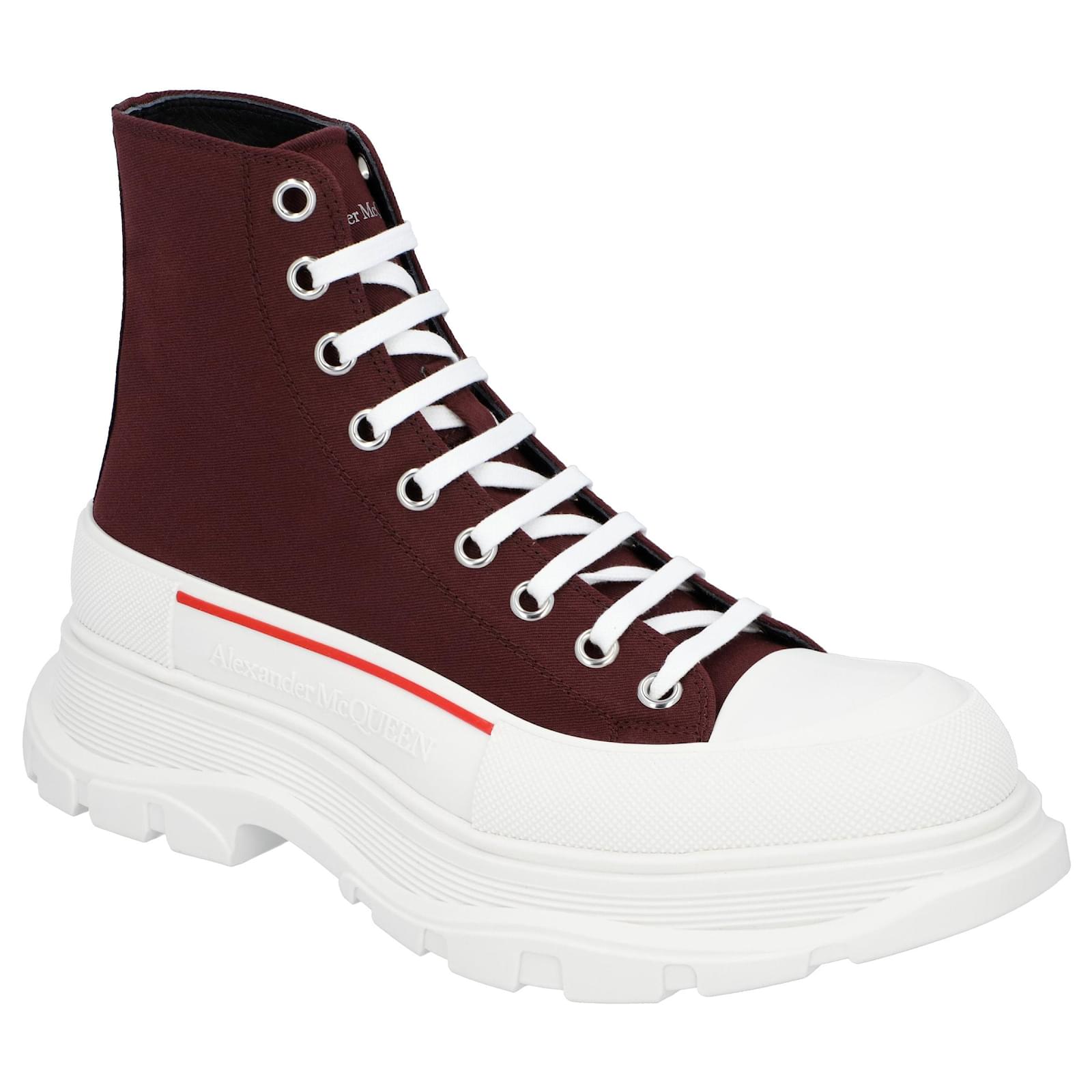 Alexander McQueen Tread Slick Boots 'Burgundy White' Red Cloth ref ...