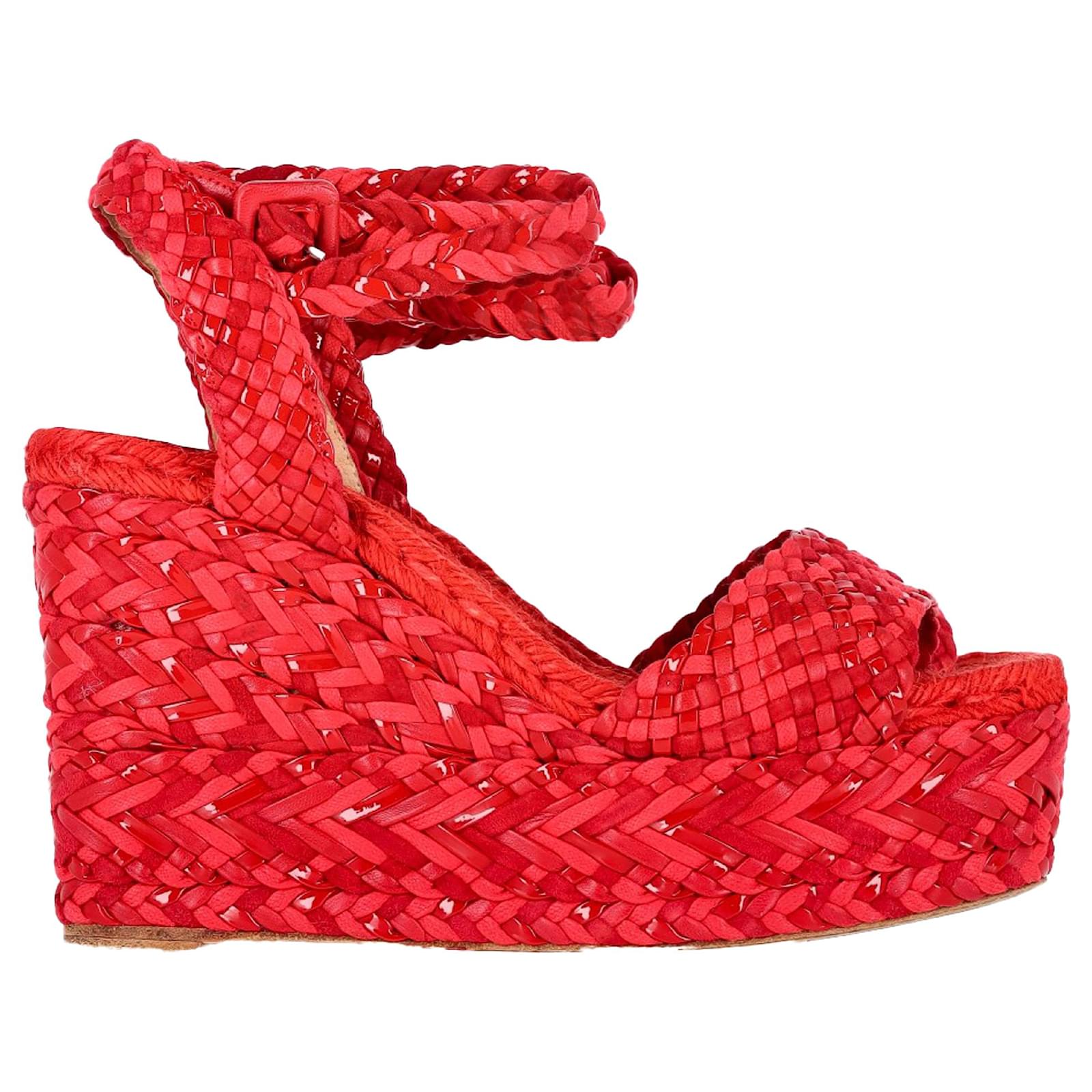 Hermès Weaved Ankle Strap Wedge Heels in Red Leather ref.1681183 - Joli ...