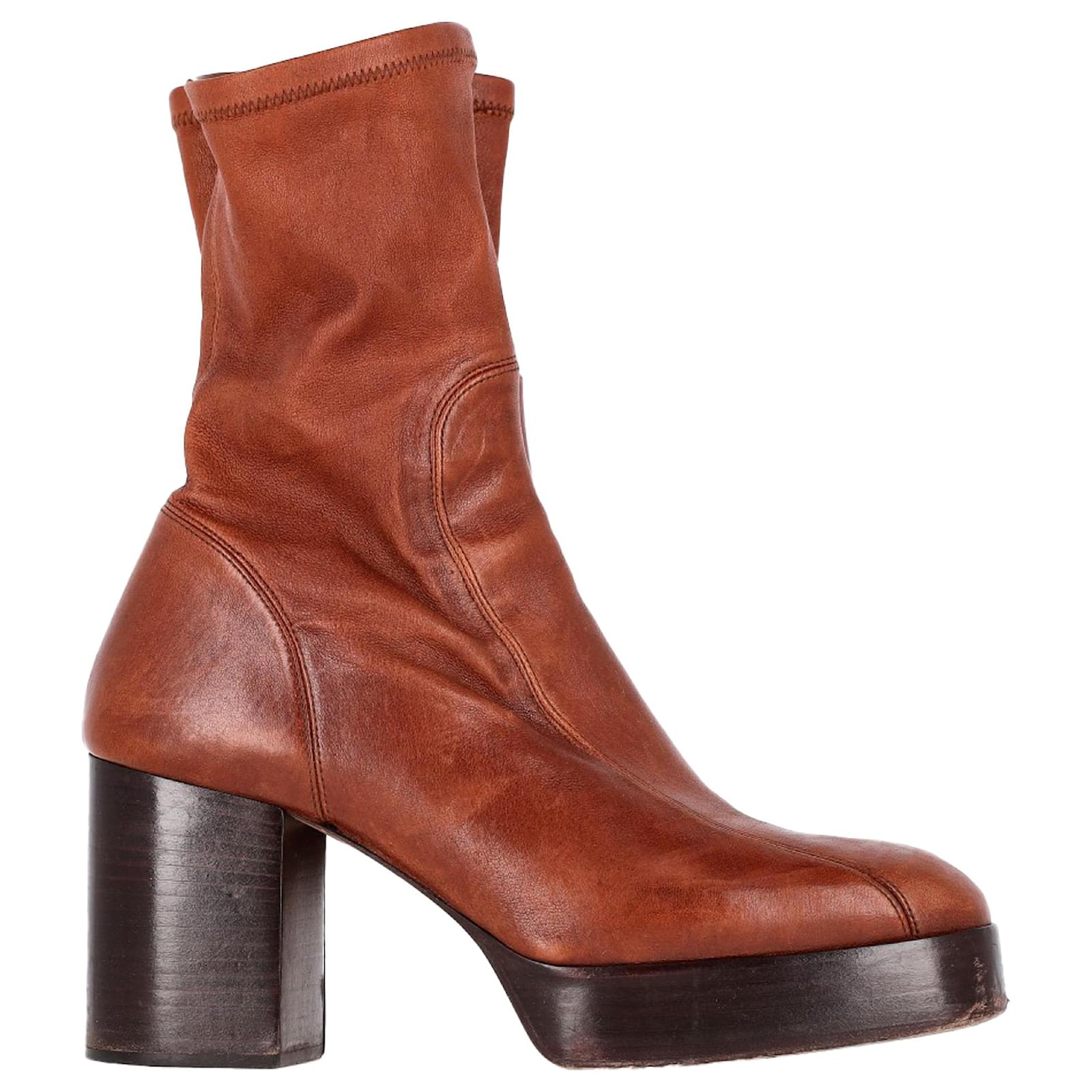 Chloé Platform Fitted Ankle Boots in Brown Leather ref.1681184 - Joli ...