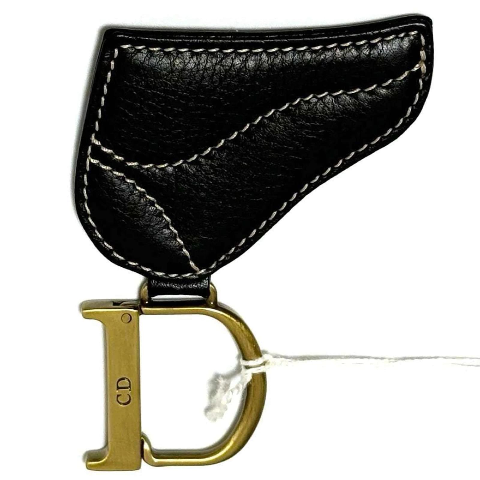 Christian Dior Men's DIOR Saddle Key Ring Holder Black Leather Metal ...