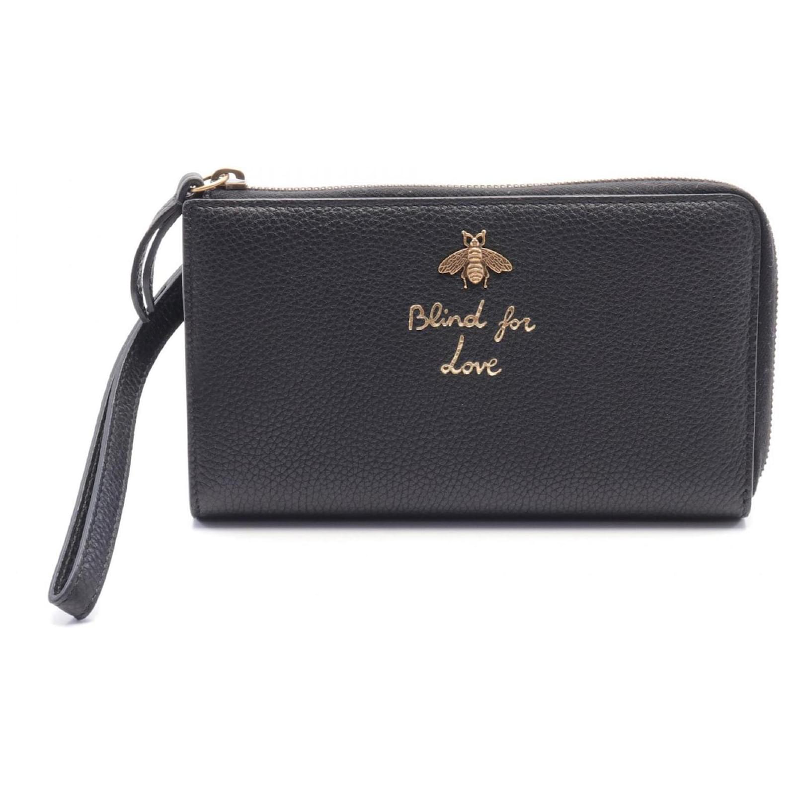 Gucci Animalier Bee Round Long Wallet Black Leather ref.1707244 - Joli ...
