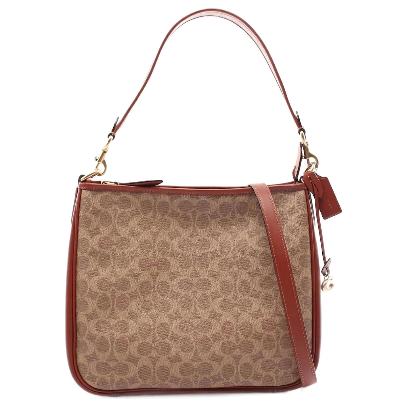 Coach Carrie Signature Canvas Shoulder Bag Beige Dark red ref.1707619 ...