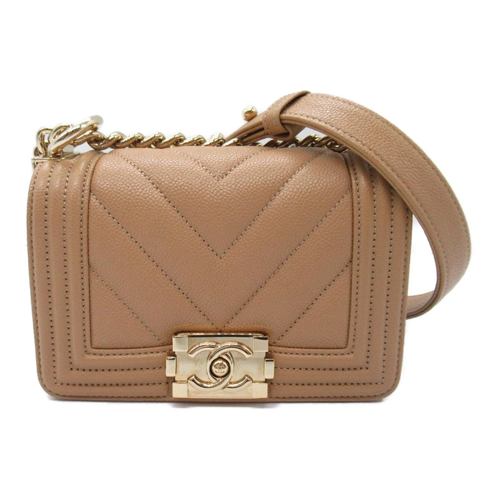 Chanel Boy Chanel V-Stitch Chain Shoulder Bag Beige Leather ref.1707660 ...