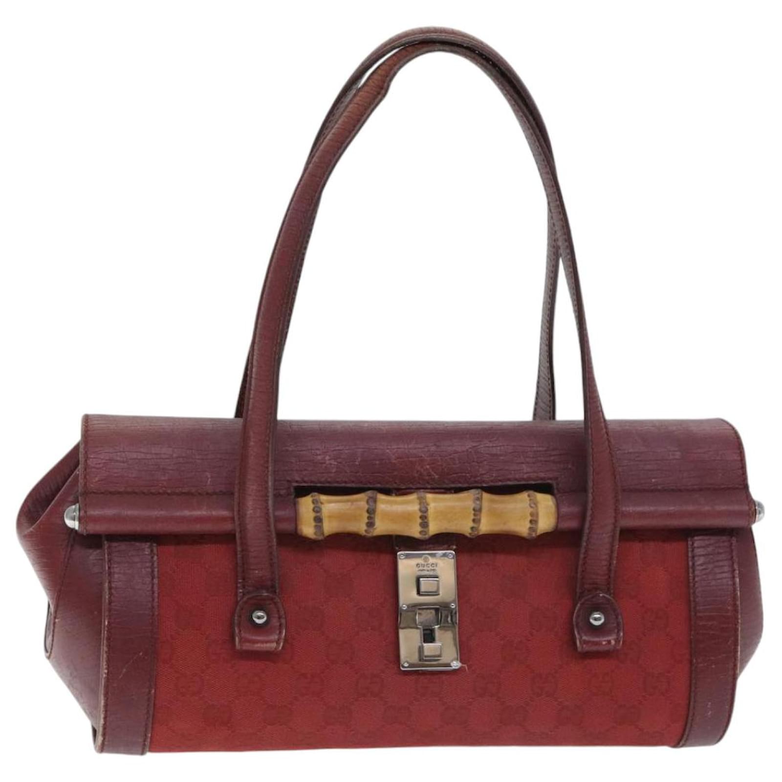 GUCCI GG Canvas Bamboo Shoulder Bag Red Auth 92435 Cloth ref.1710557 ...