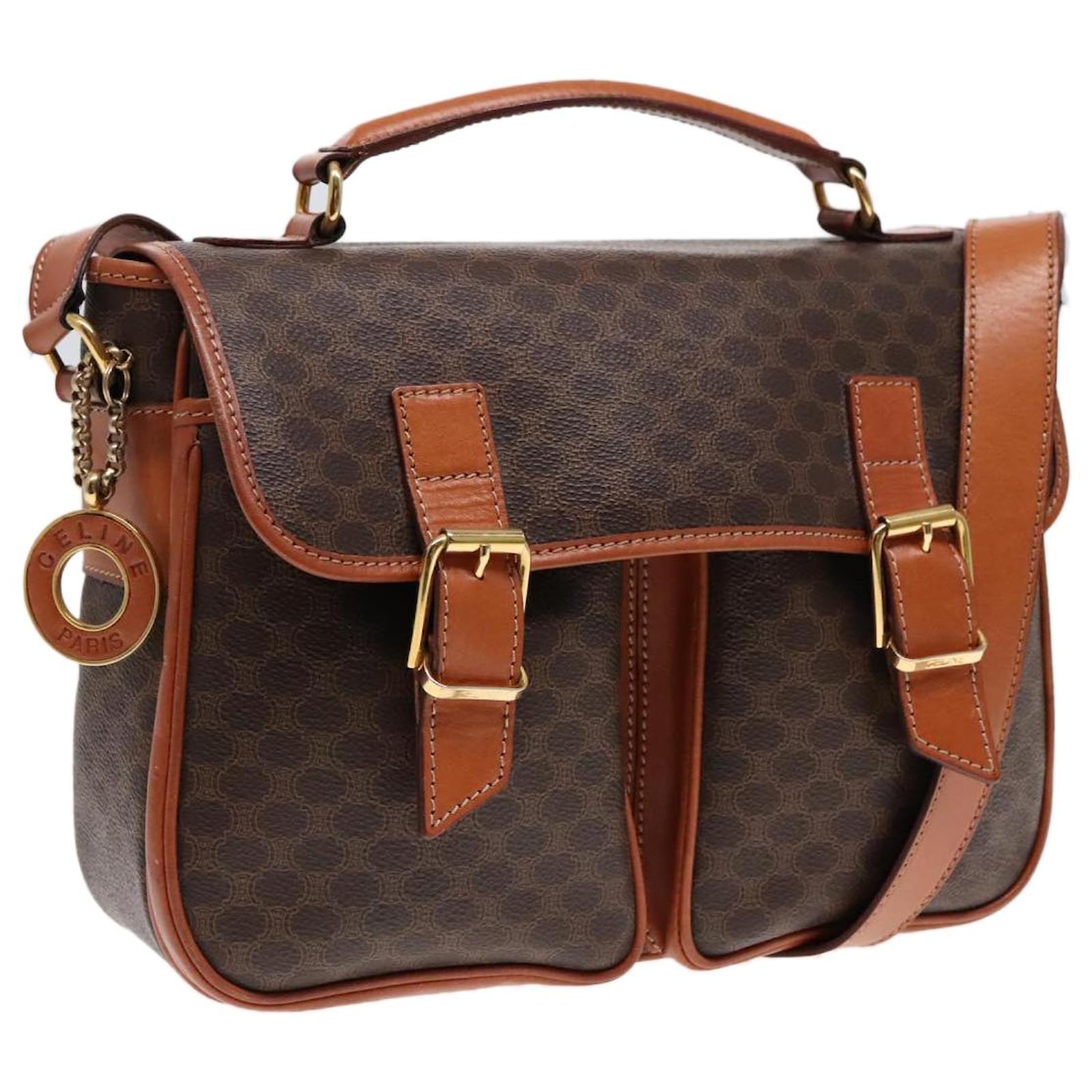 Céline CELINE Macadam Canvas Shoulder Bag PVC Leather Brown Gold Auth ...