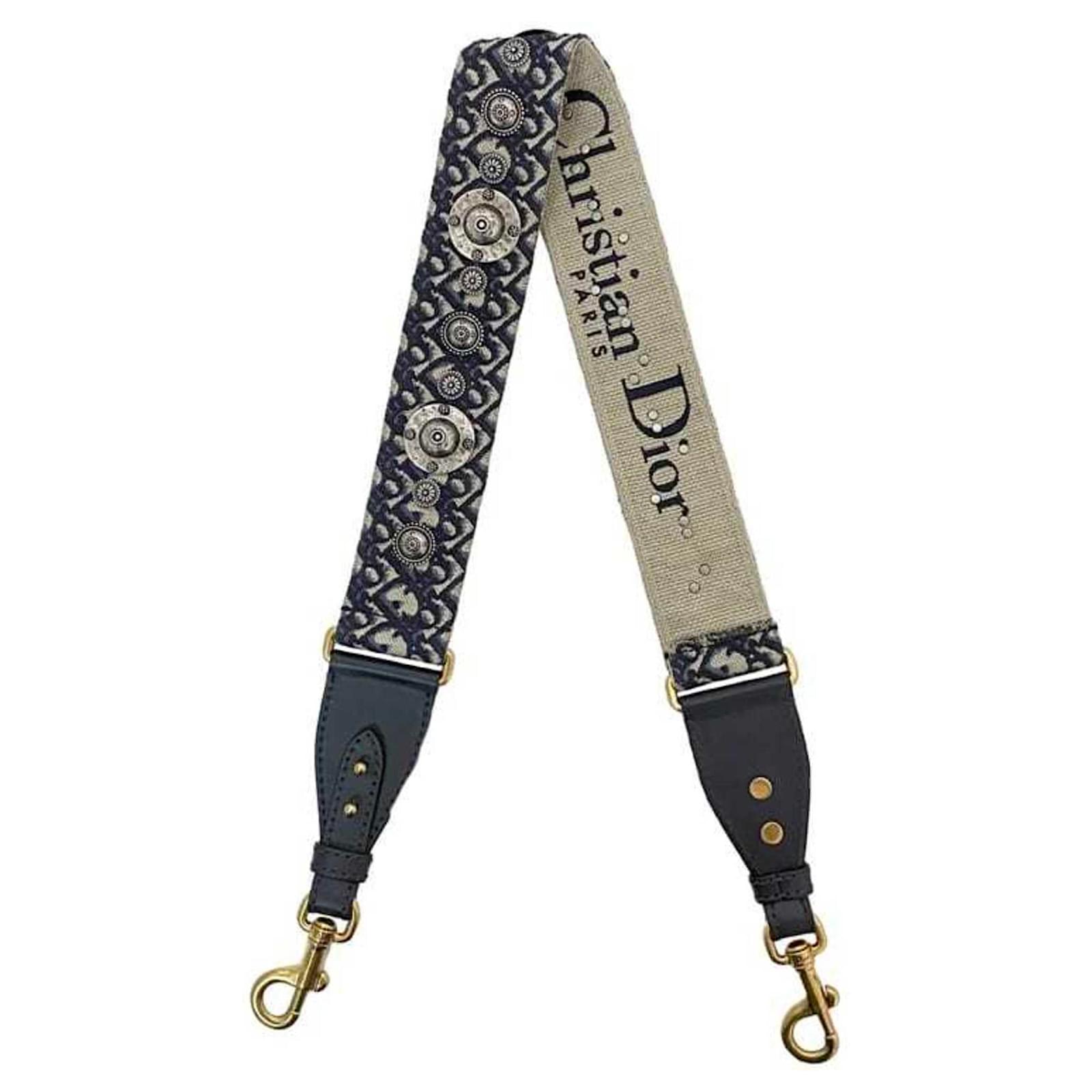 Christian Dior Shoulder Strap Beige Navy blue Leather Cloth ref.1710987 ...