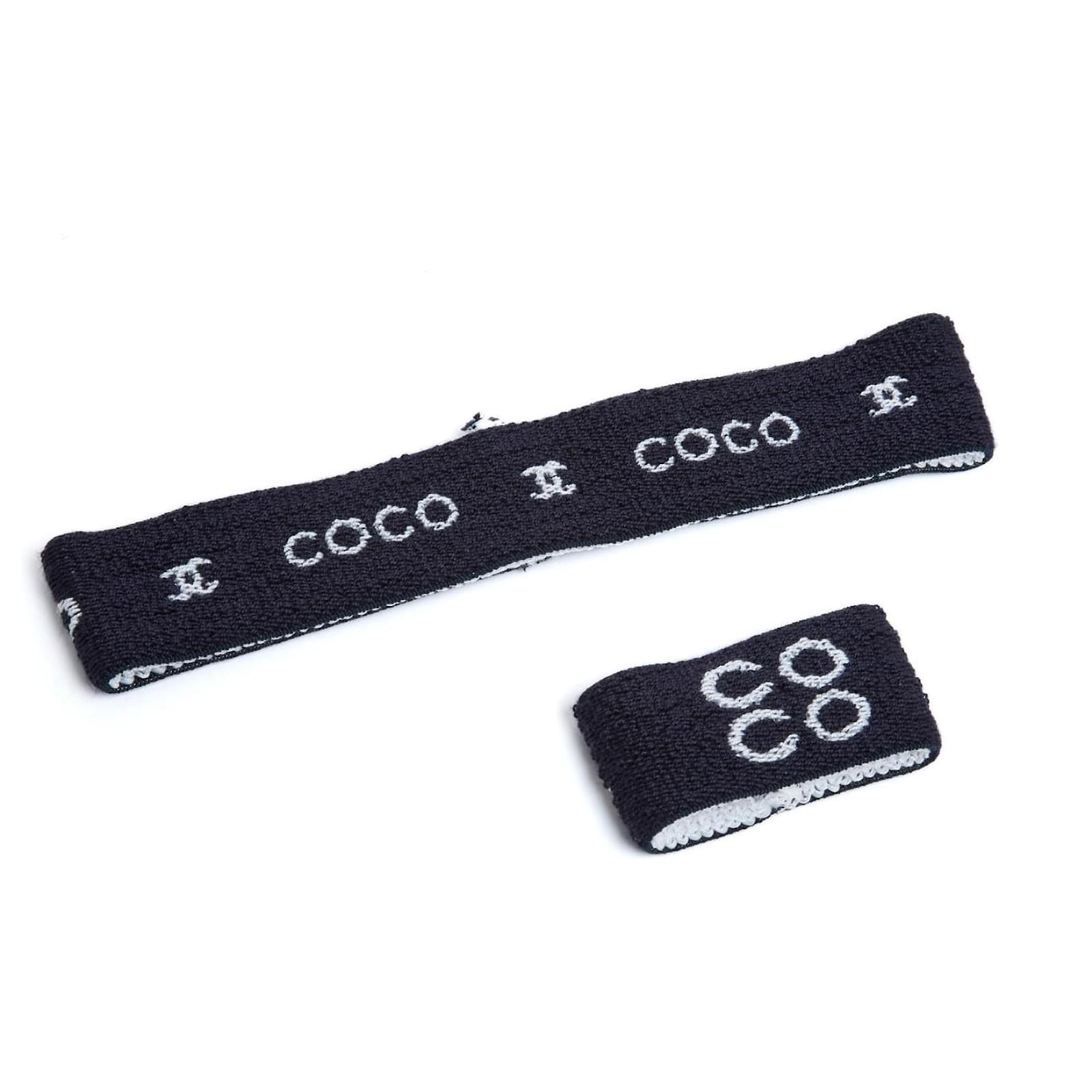 Chanel 2000s Ensemble Bandeau Bracelet Coco Headband Wristband Navy Set ...