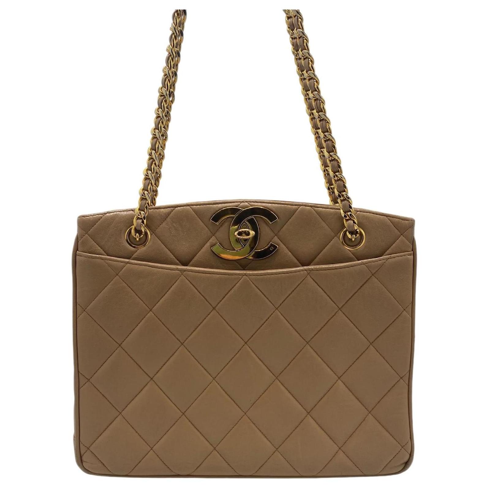 Chanel 24K Big CC Vintage Beige Lambskin Pocket Chain Tote Bag Leather ...