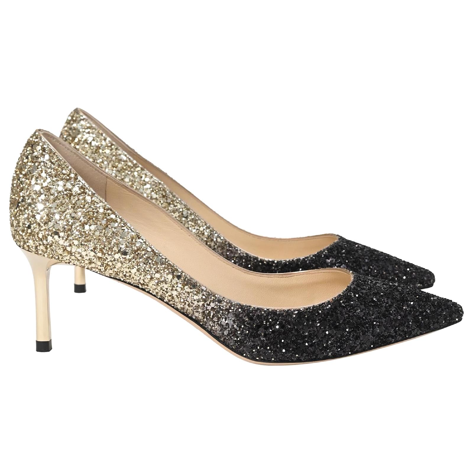 Jimmy Choo Romy 60 Pumps in Gold Glitter Golden Metallic ref.1712689 ...