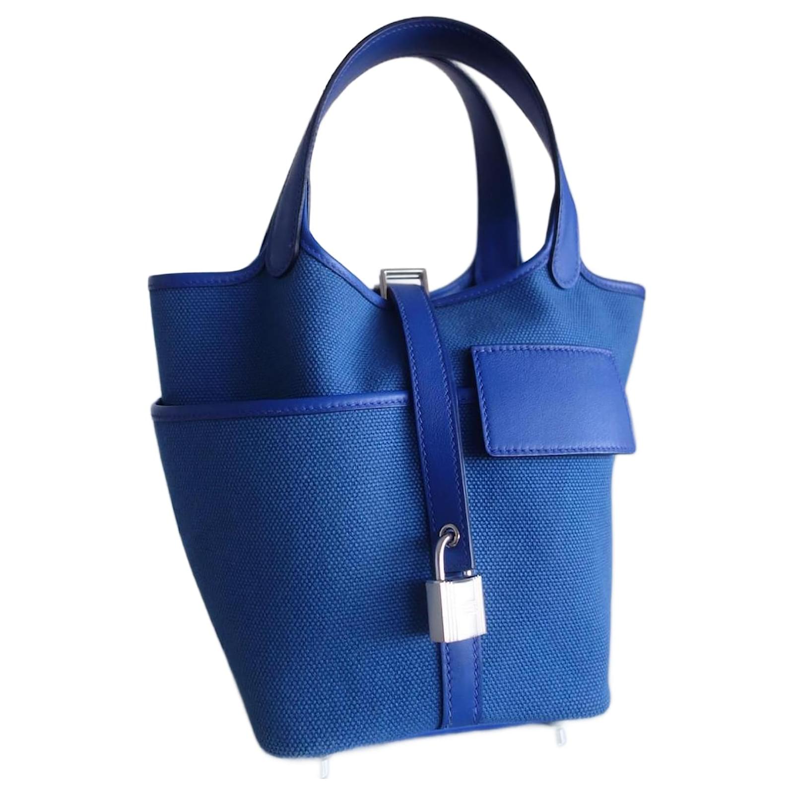Hermès Hermes Picotin 18 Lock Cargo Bag Blue Leather Cloth ref.1714046 ...