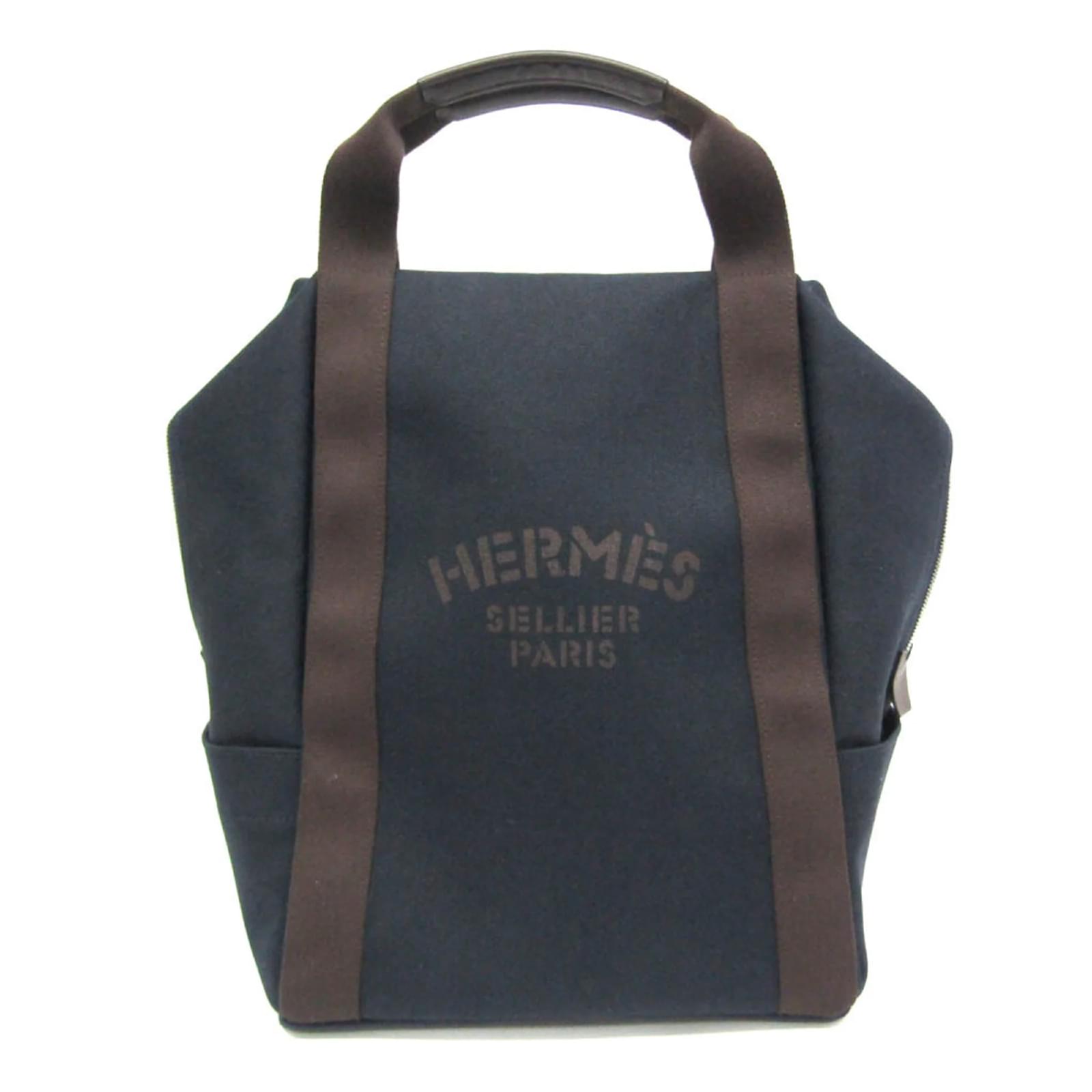 Hermès Hermes Sacked Pansage Groom Backpack Navy blue Leather Cloth ref ...