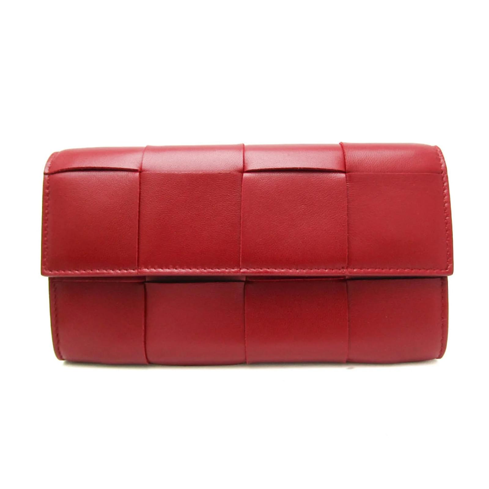 Bottega Veneta Intrecciato Cassette Large Flap Wallet Dark red Leather ...