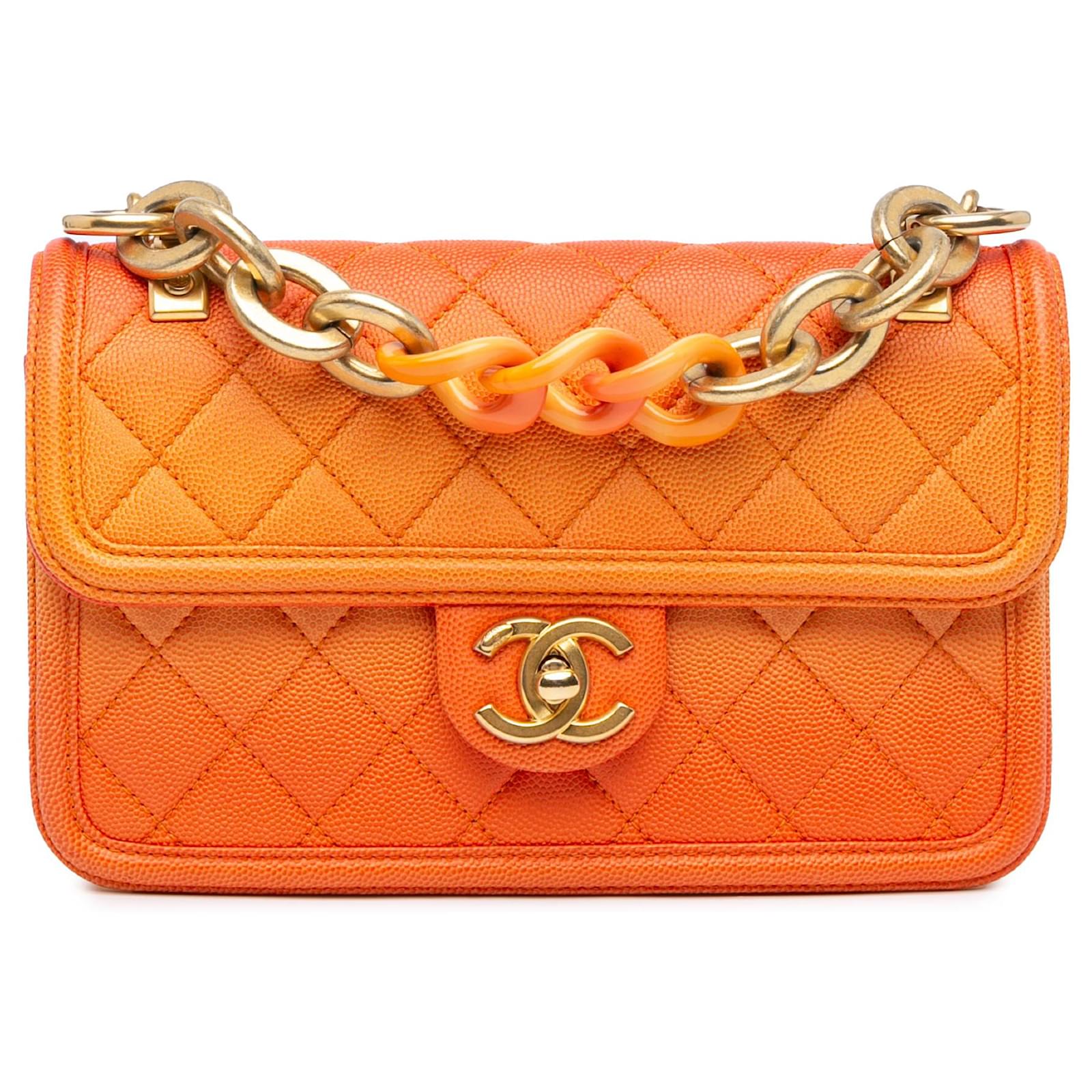 Orange Chanel Small Quilted Caviar Sunset On The Sea Flap Satchel Leather ref.1715406 Joli Closet
