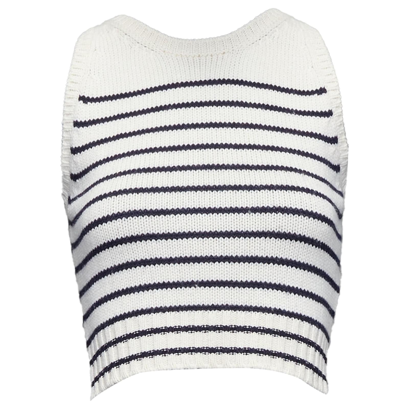 Christian Dior Cashmere Black Striped CD Bee Cropped Top White Cream ...