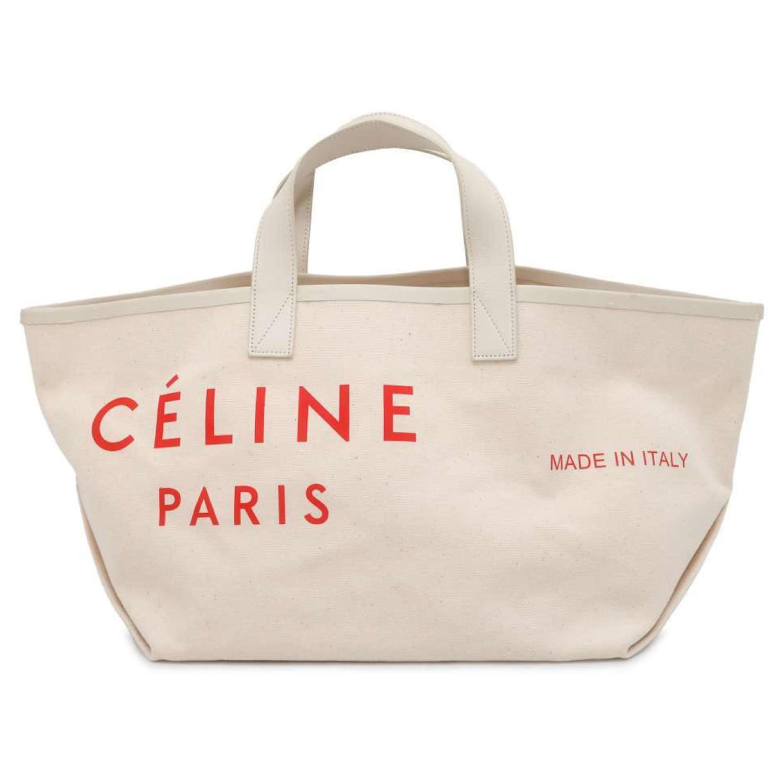 Celine Celine White Canvas Leather Tote Bag Cloth ref.1717436 Joli Closet