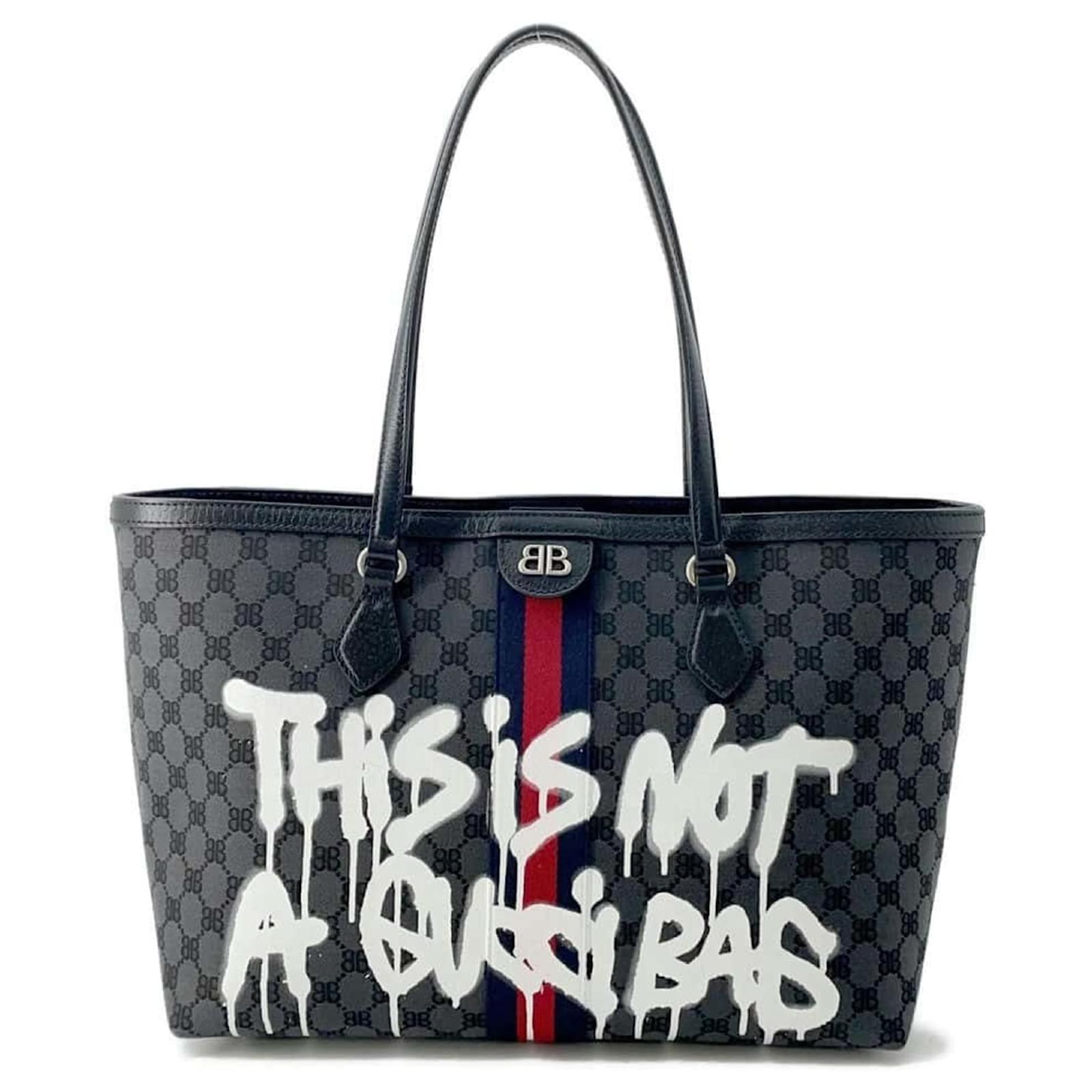 Balenciaga Gucci Collaboration Tote Bag Brown Black Leather Cloth ref ...