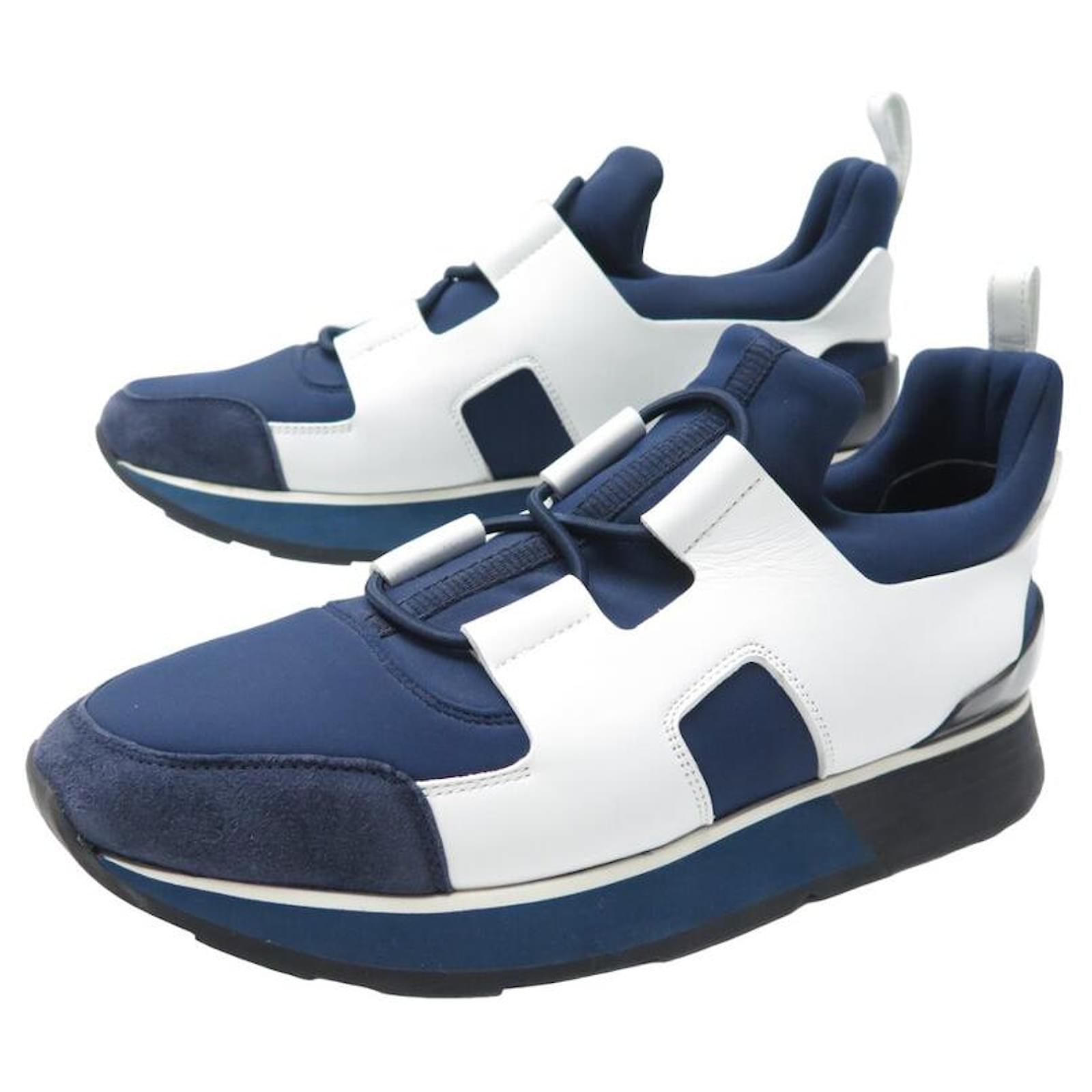 Hermès HERMES SHOES VOLTIGE BASKETS 36 CANVAS LEATHER BLUE WHITE BOX ...