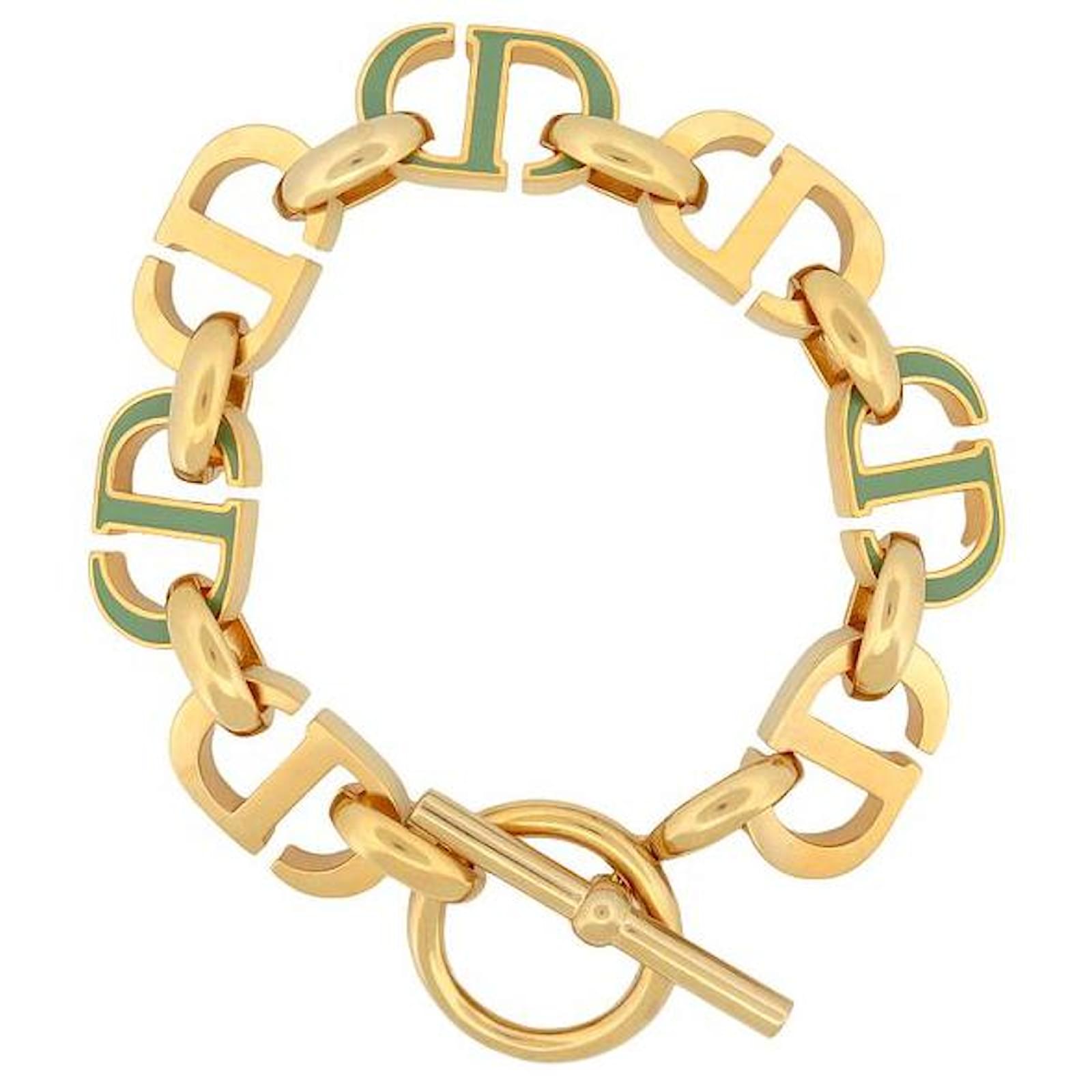 NEW CHRISTIAN DIOR GOURMETTE BRACELET 30 CD LOGO GOLD ANCHOR CHAIN ...